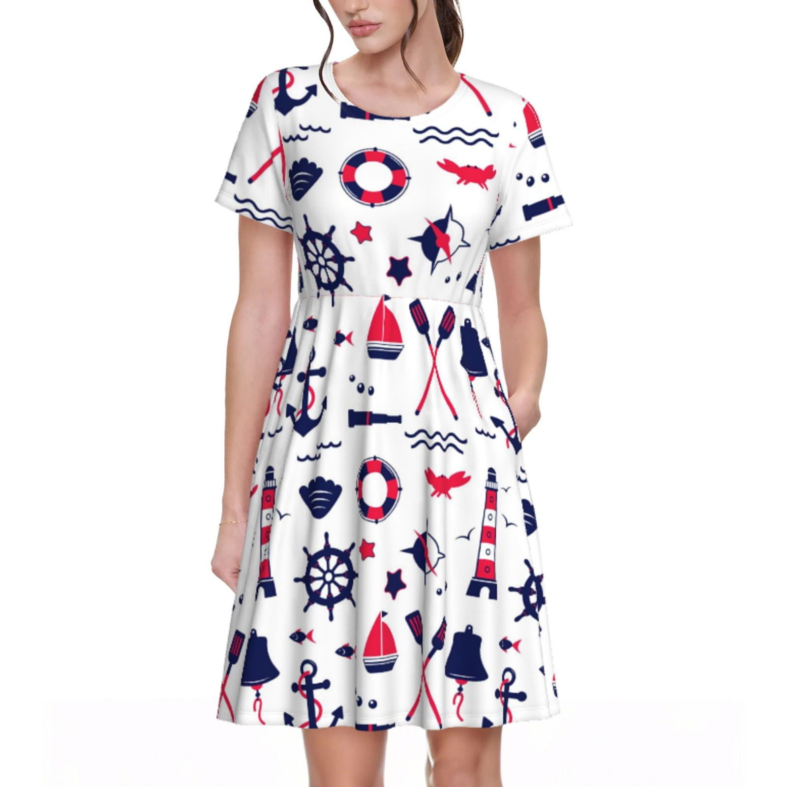 Cauagu Sailing Marine Travel Print Summer Dresses for Women 2025 Loose ...