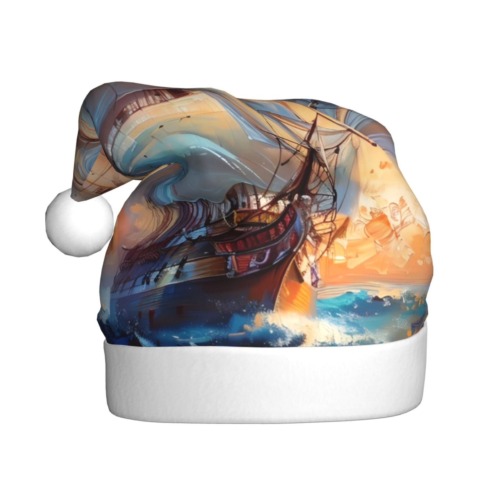 Cauagu Sailing Ship Ocean Sunset for Adult Christmas Hat,1-Pack Xmas ...
