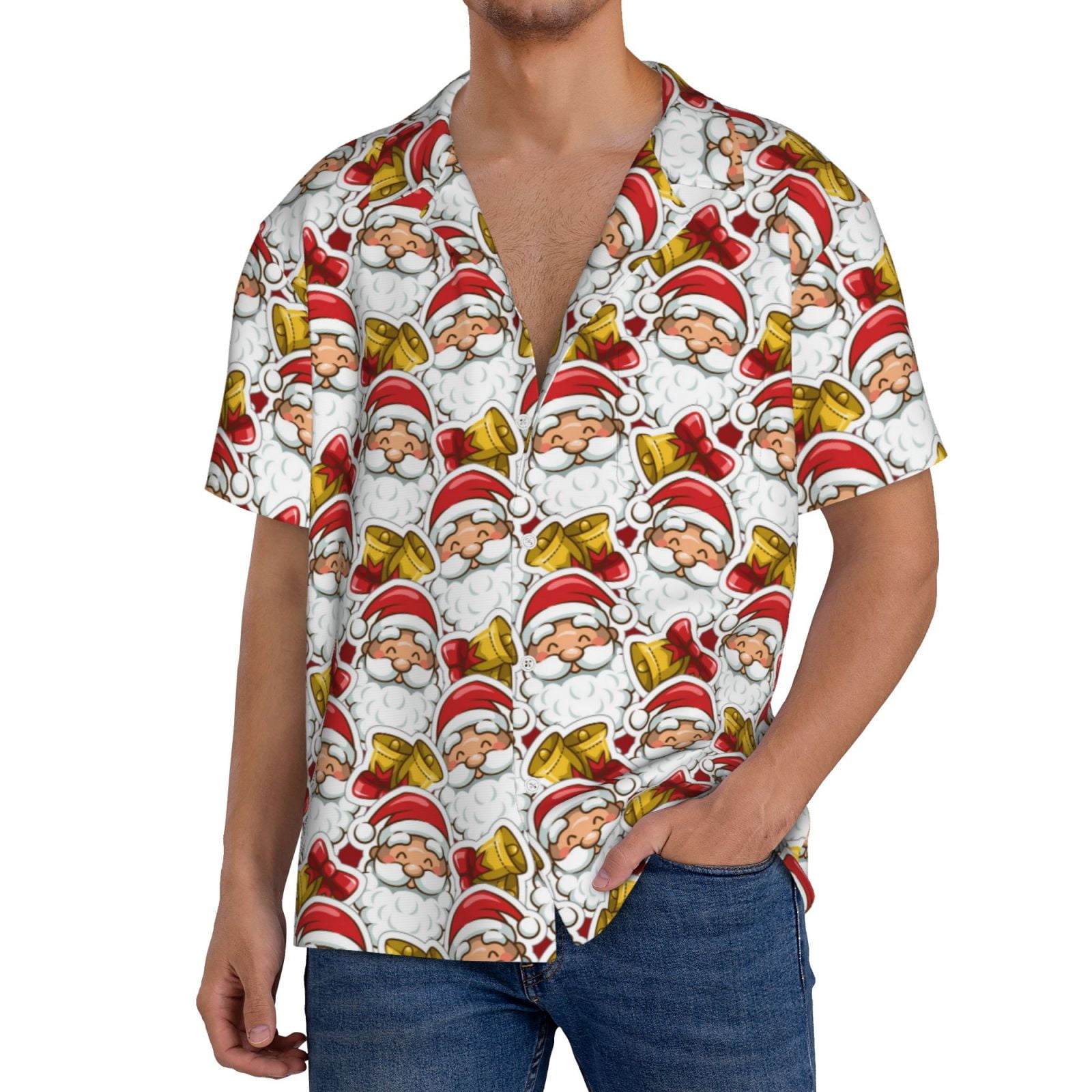 Cauagu Santa Claus bells Men's Short Sleeve Button Down Hawaiian Shirt ...