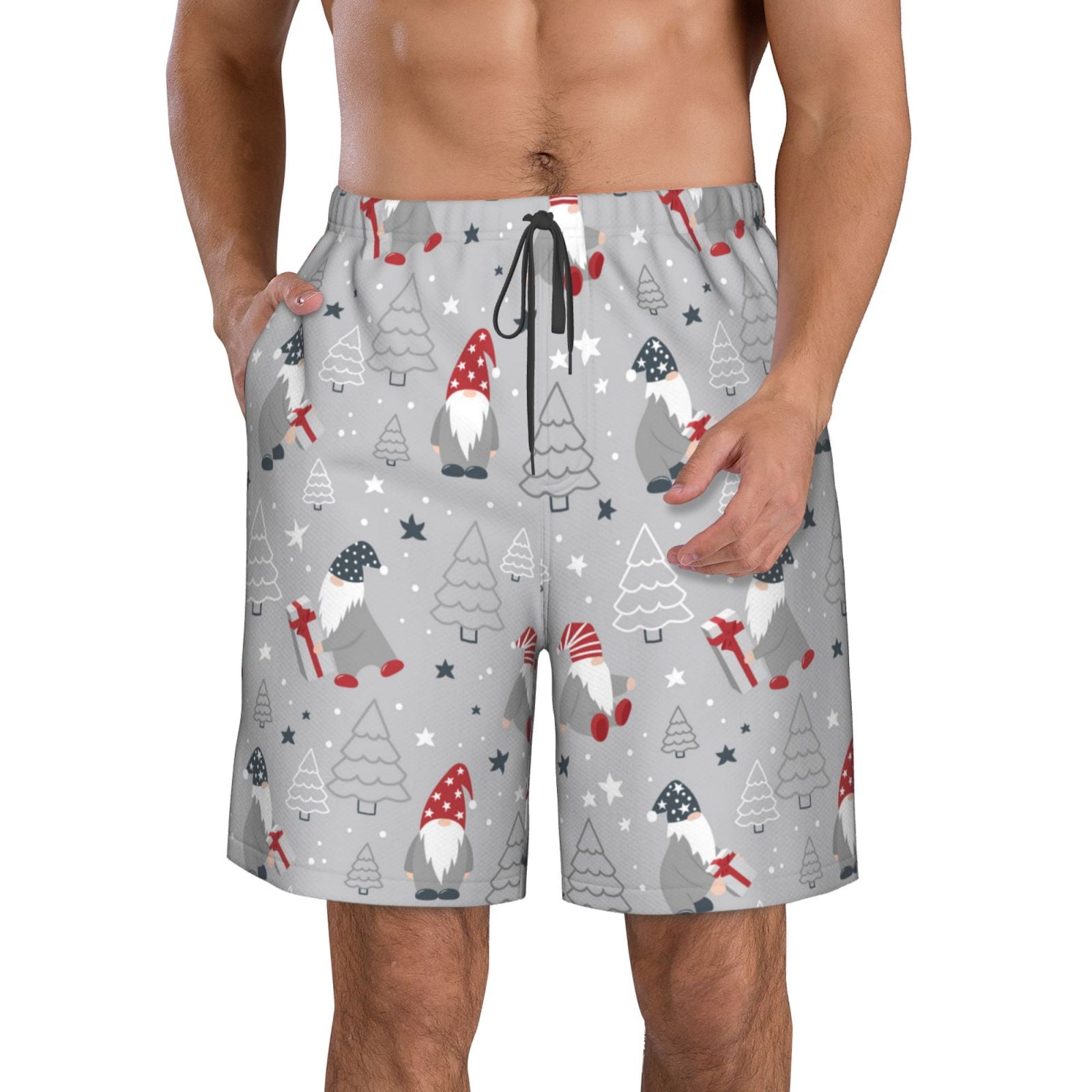 Cauagu Santa with Gifts Print Men's Swim Trunks,Hawaiian Bathing Suit ...