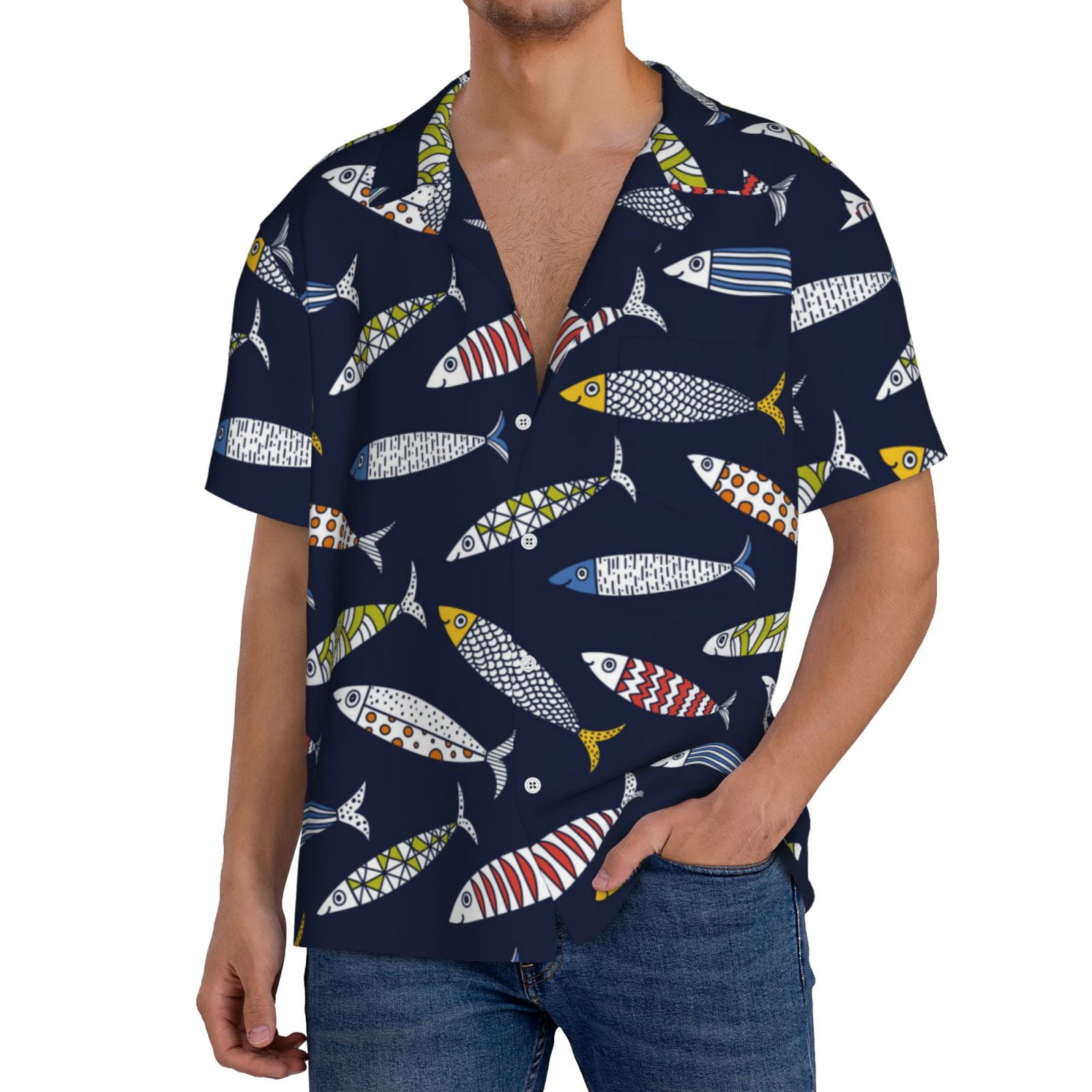 Cauagu Sardine Men's Short Sleeve Button Down Hawaiian Shirt for Men ...