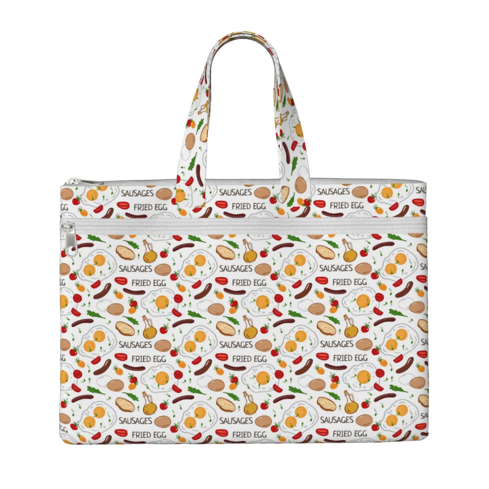 Cauagu Sausage Tomato Toast Pattern Canvas Tote File Bag, Zipper Tote ...