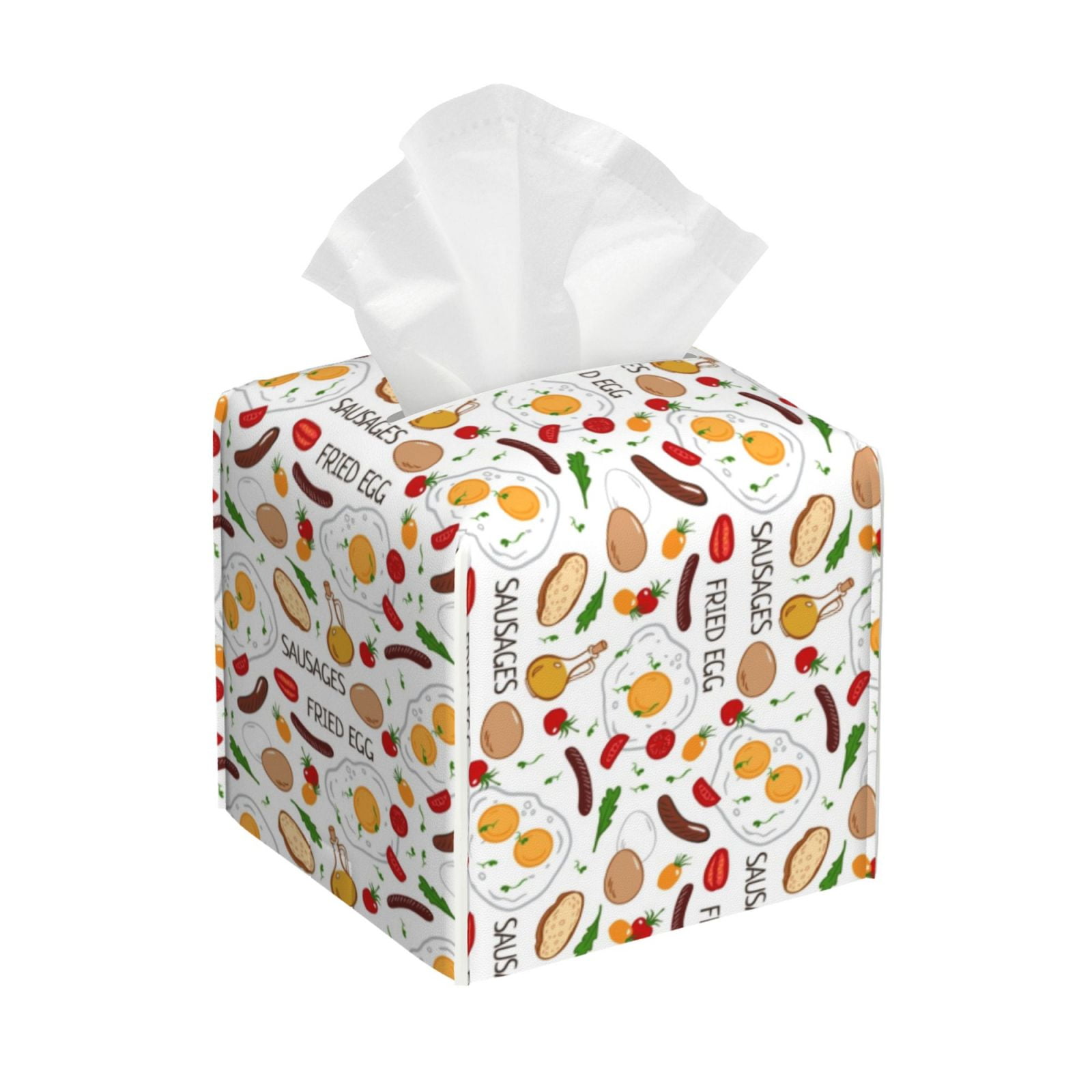 Cauagu Sausage Tomato Toast Print Tissue Box Cover,Leather Square ...