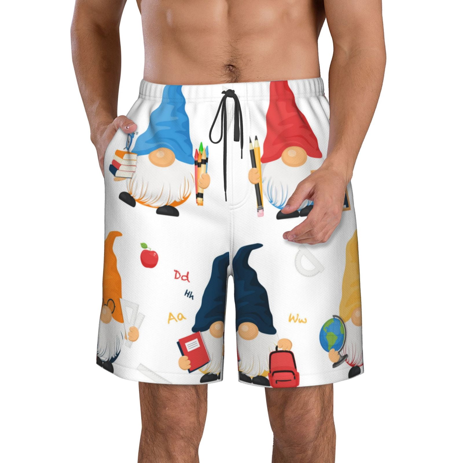 Cauagu School Cute Gnomes Print Men's Swim Trunks,Hawaiian Bathing Suit ...