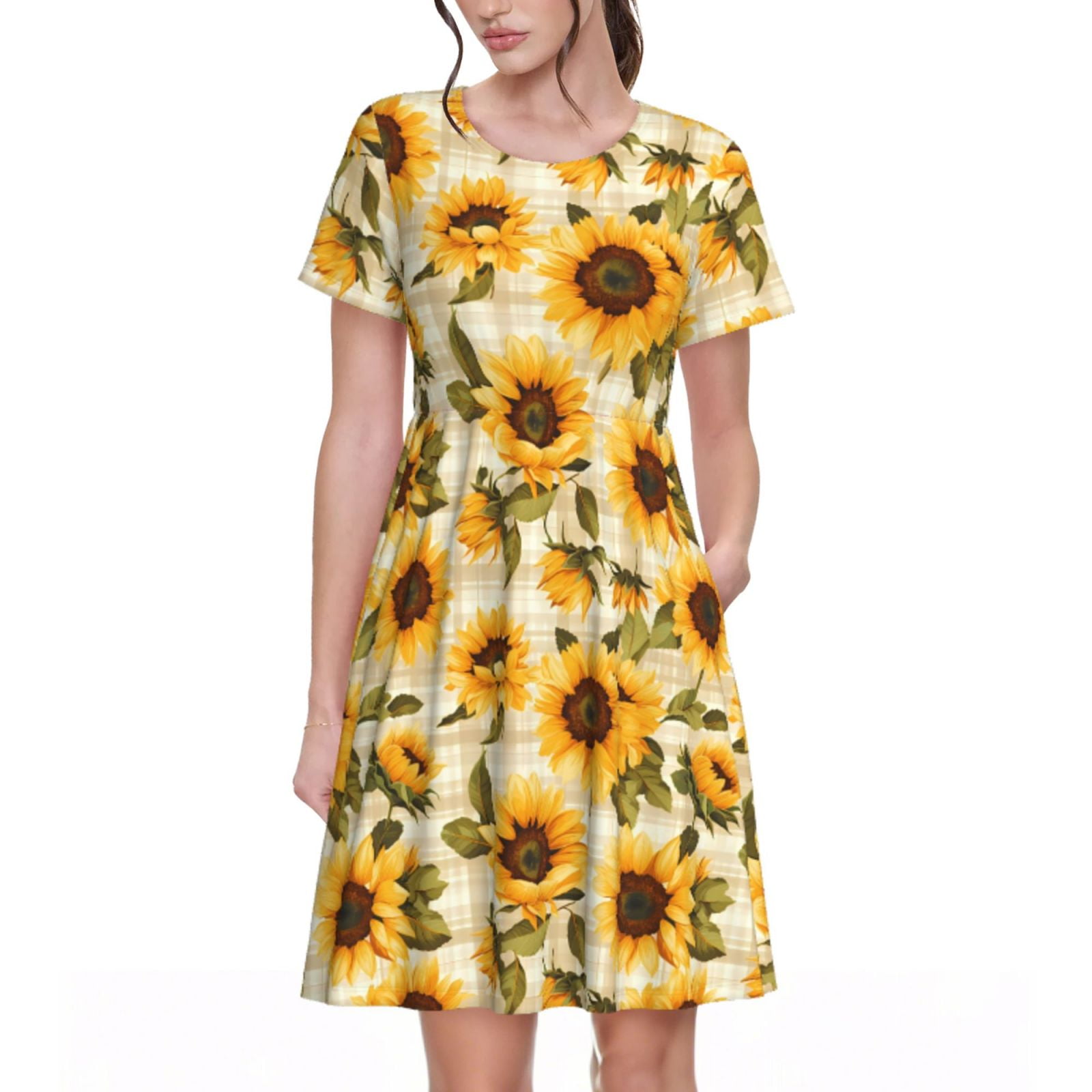 Cauagu Scottish Plaid Sunflower Print Summer Dresses for Women 2025 ...