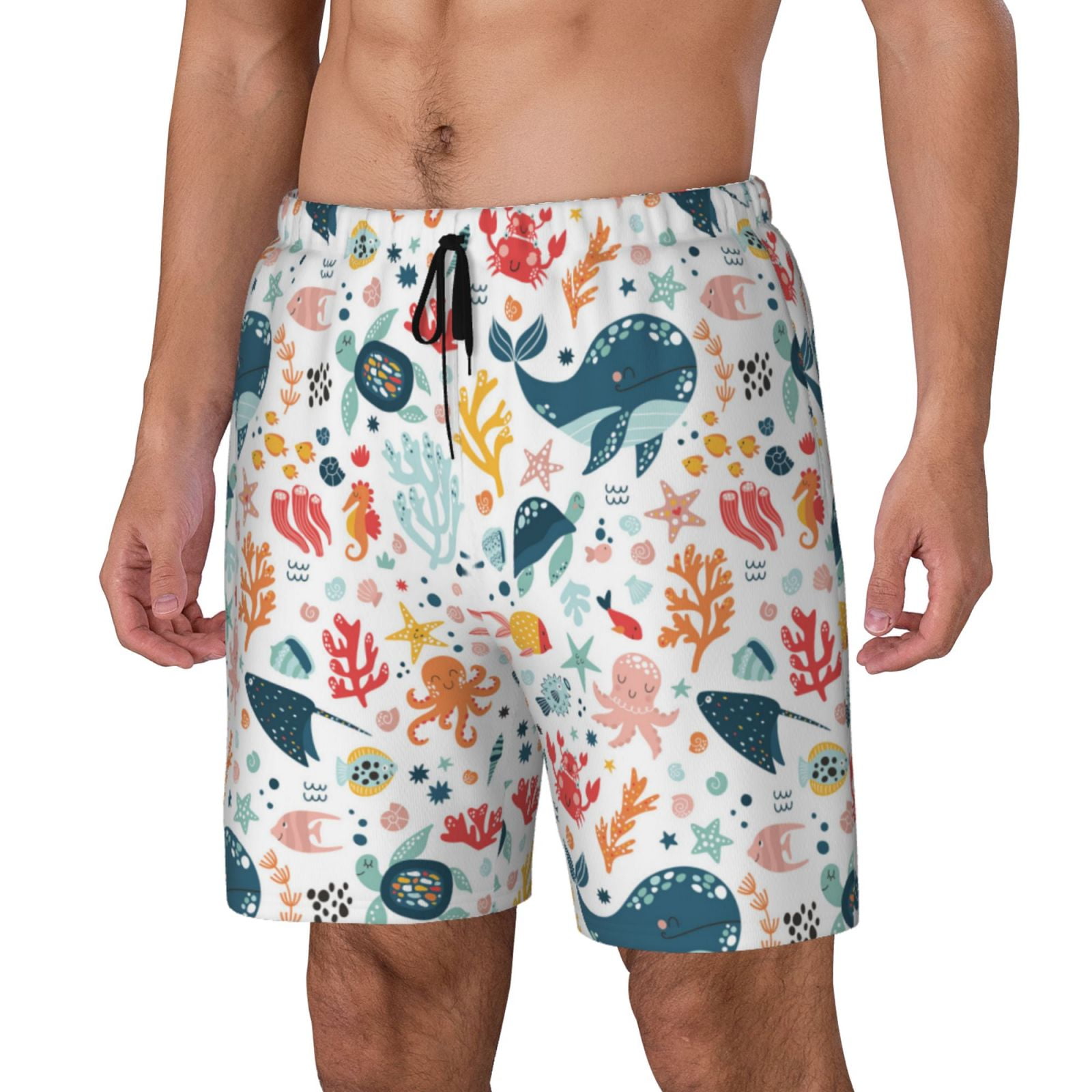 Cauagu Sea Animal Print Mens Swim Trunks Quick Dry Board Shorts Swim ...