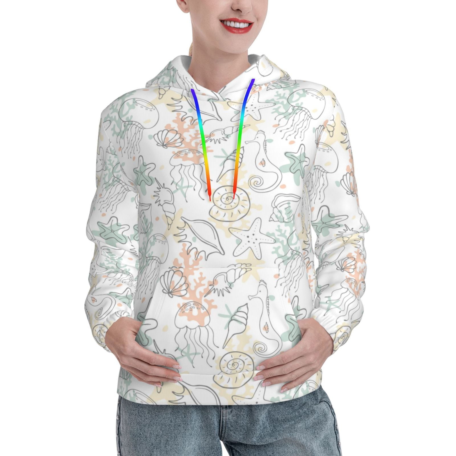 Cauagu Sea Animals for Women's Hooded Sweatshirts Pullover Hoodie for Women Fall Workout Sweat ...