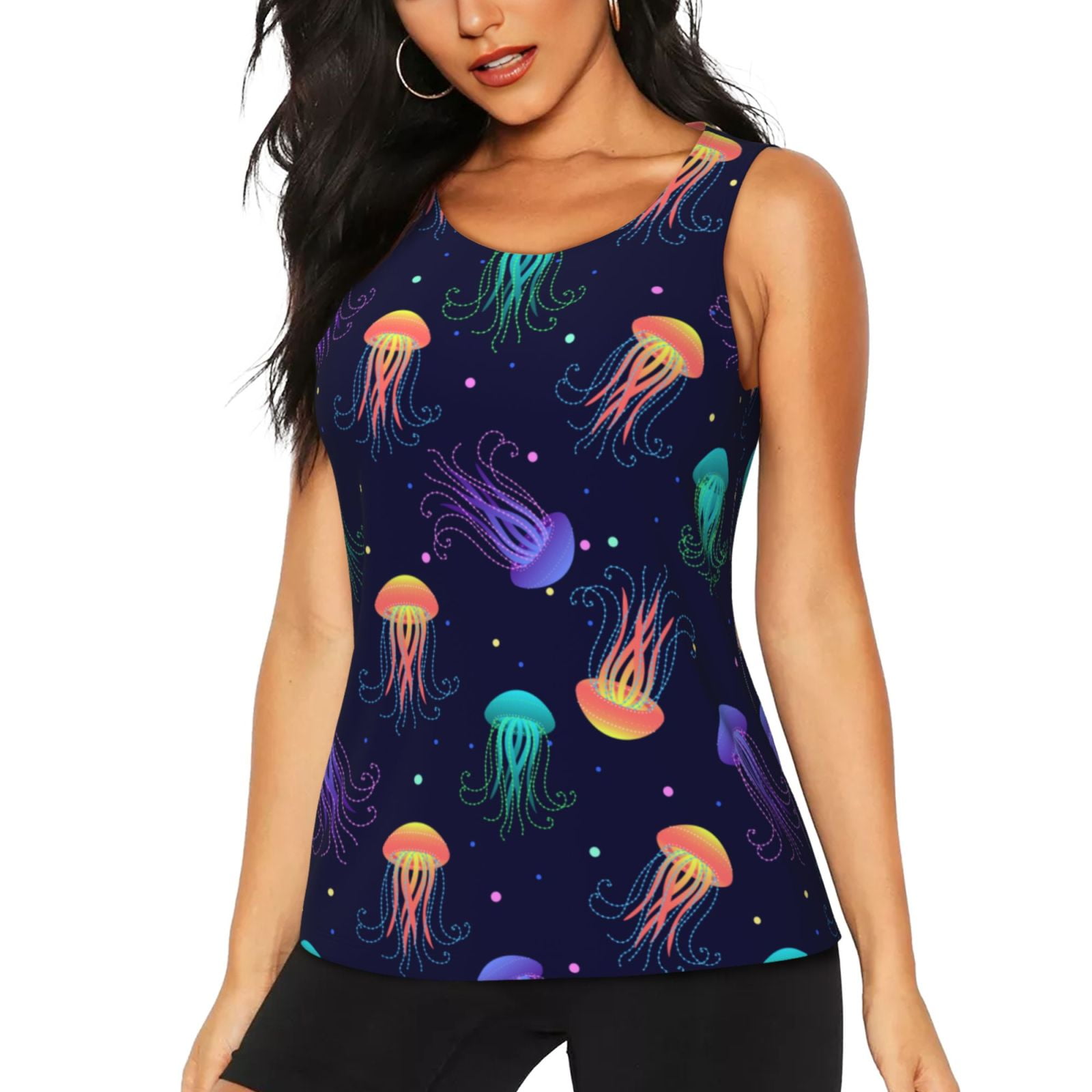 Cauagu Sea Jellyfish for Women's Workout Tank Tops Sleeveless Running ...