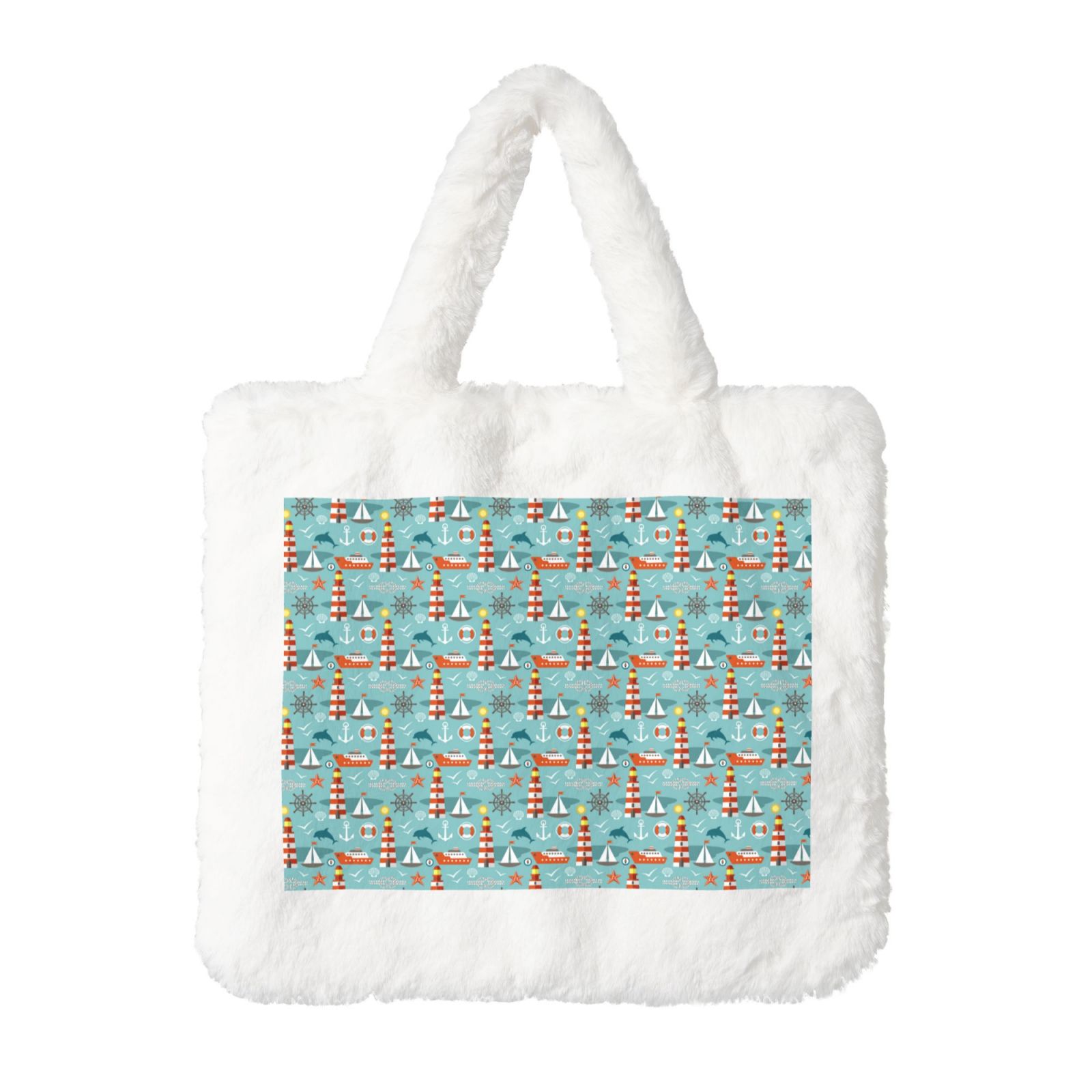 Cauagu Sea Lighthouse Pattern Women's Plush Tote Bag,Soft Underarm Bag ...