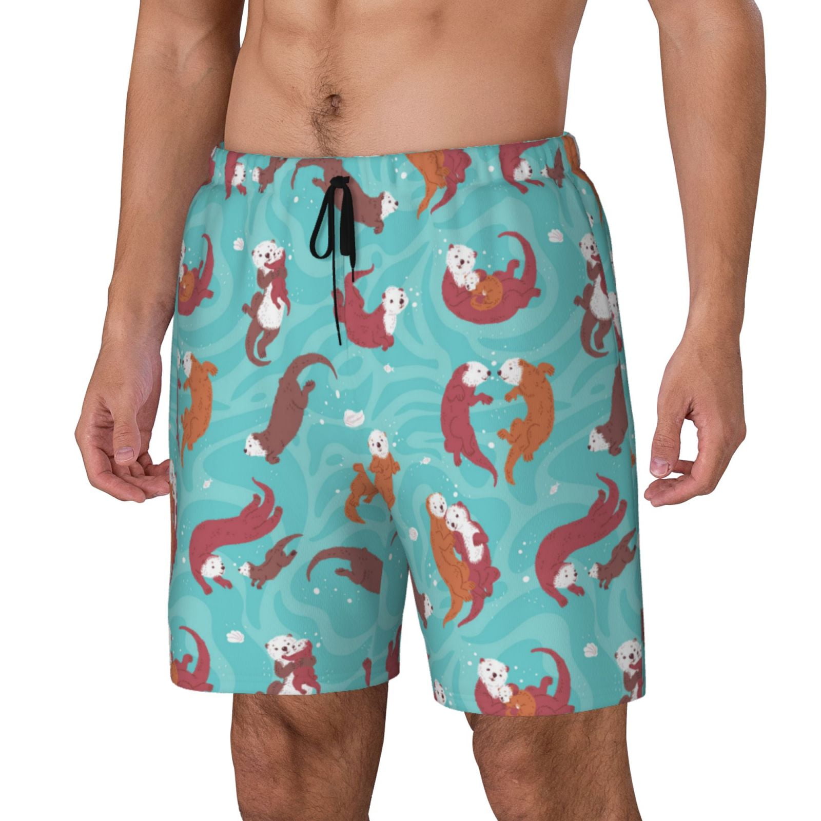 Cauagu Sea Otters Family In Blue Water Print Mens Swim Trunks Quick Dry ...
