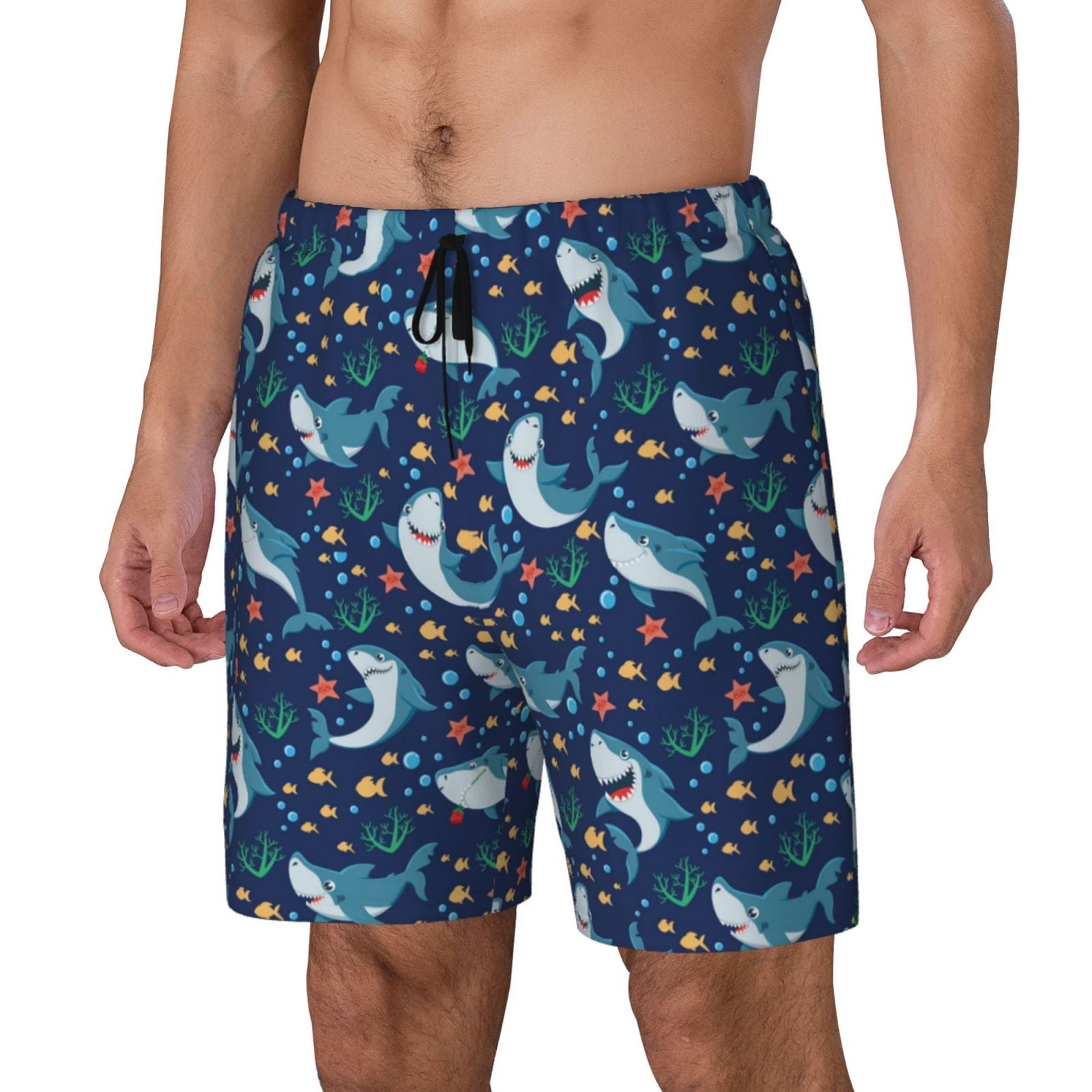 Cauagu Sea Sharks Print Mens Swim Trunks Quick Dry Board Shorts Swim ...
