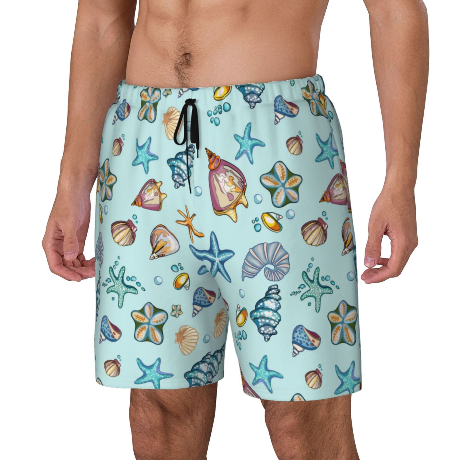 Cauagu Sea Shells 2 Print Mens Swim Trunks Quick Dry Board Shorts Swim ...