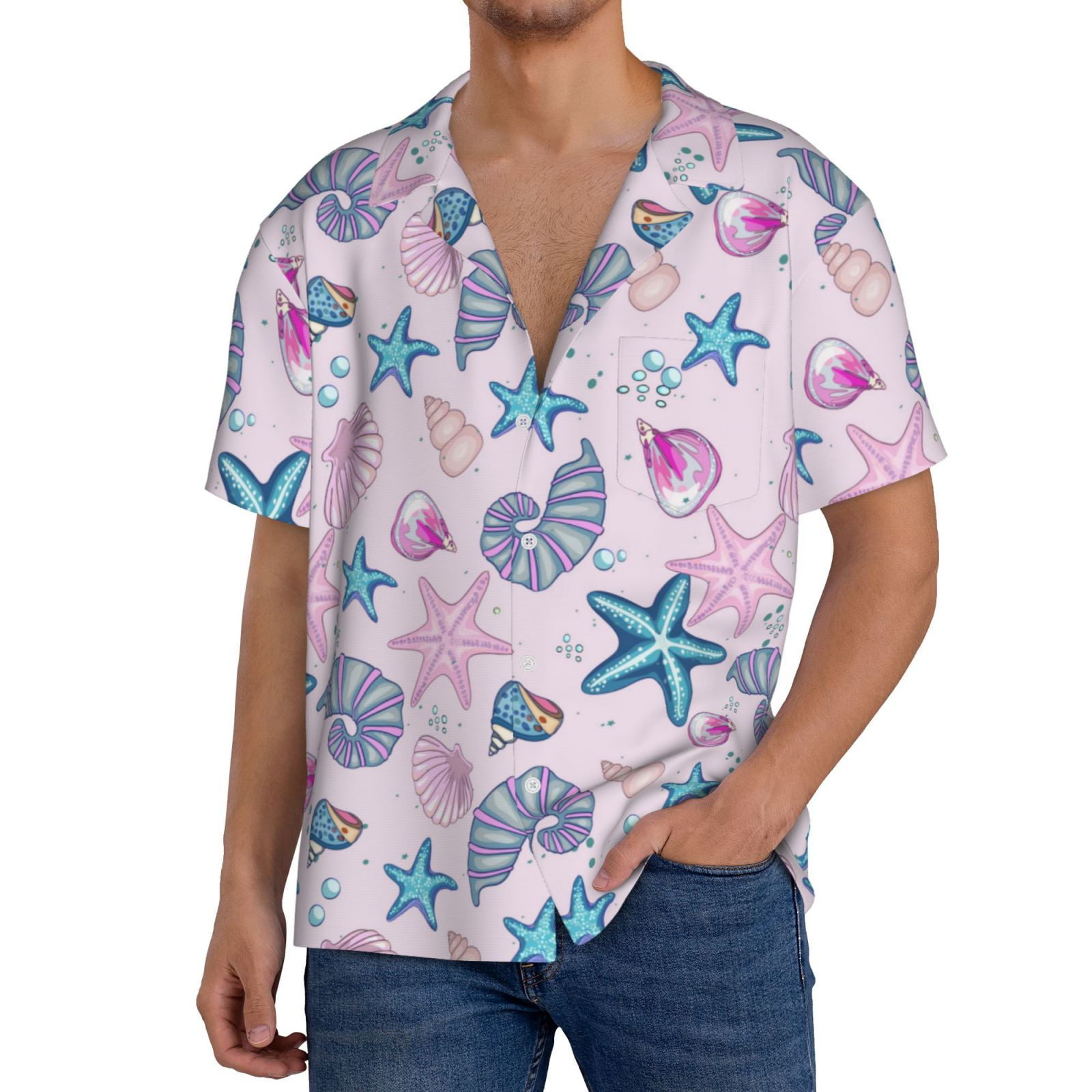 Cauagu Sea Shells 3 Men's Short Sleeve Button Down Hawaiian Shirt for ...