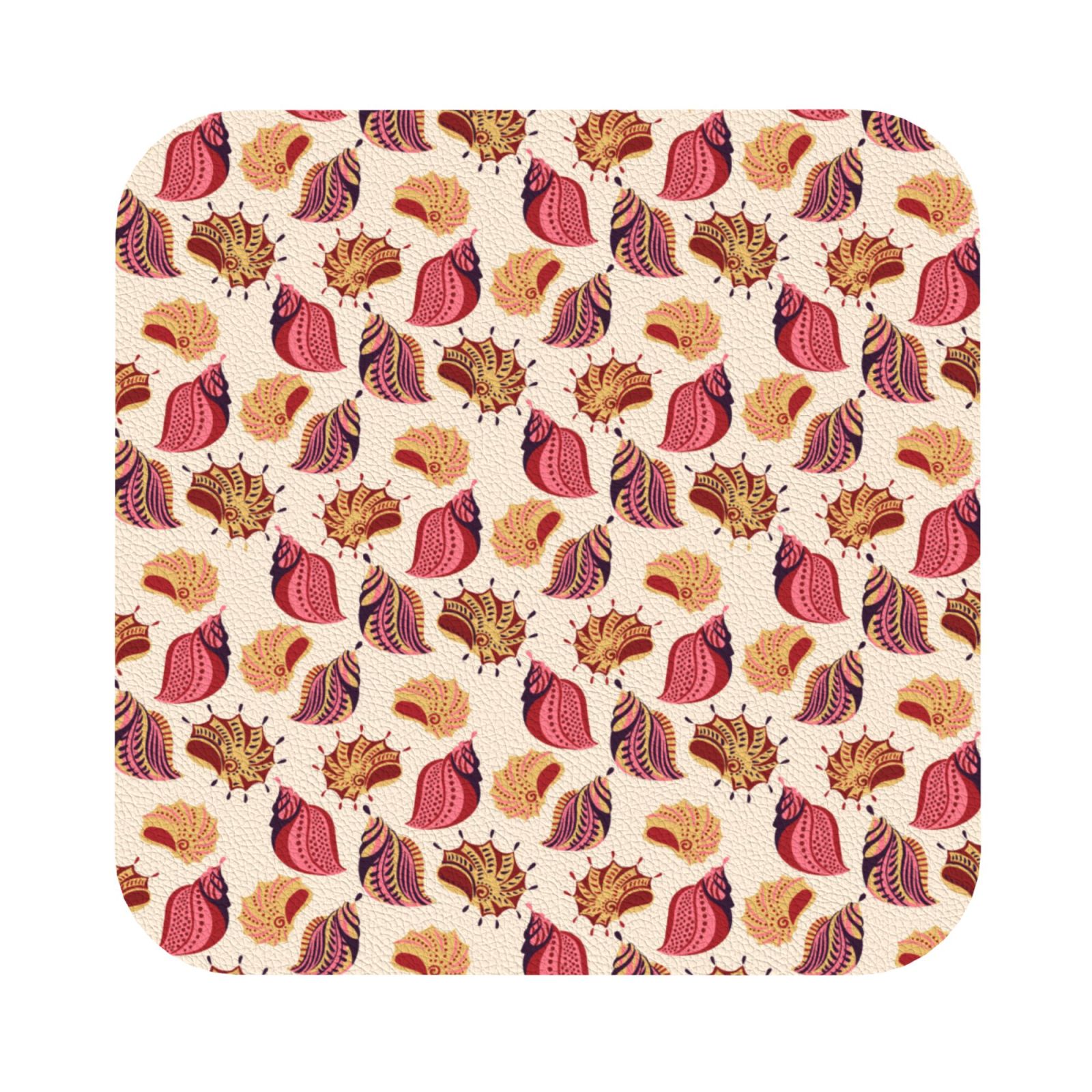 Cauagu Sea Shells for Round Coaster,Drink Coasters Set of 4 Leather Bar Beer Beverage Cup Mat ...