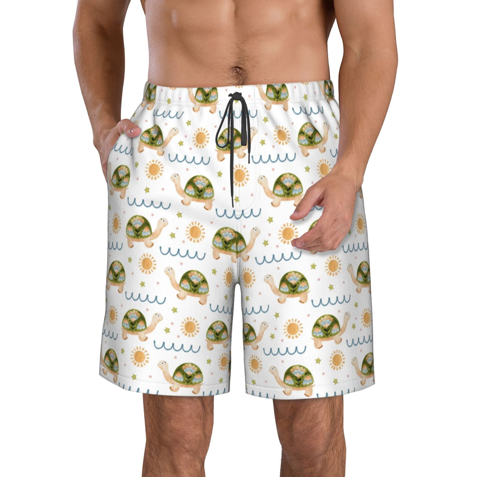 Cauagu Sea Turtle Basking in the Sun Print Men's Swim Trunks,Hawaiian ...