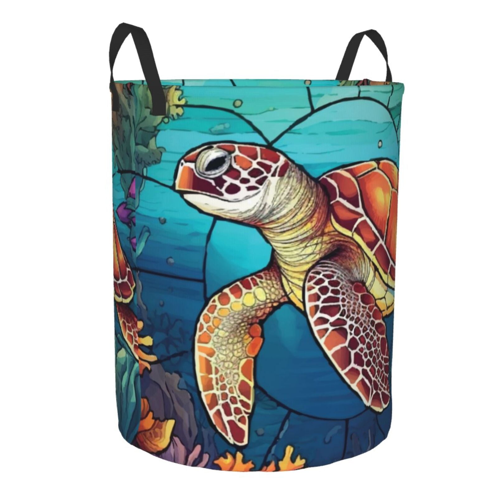 Cauagu Sea Turtle in Coral for Laundry Basket,Collapsible Organizer ...