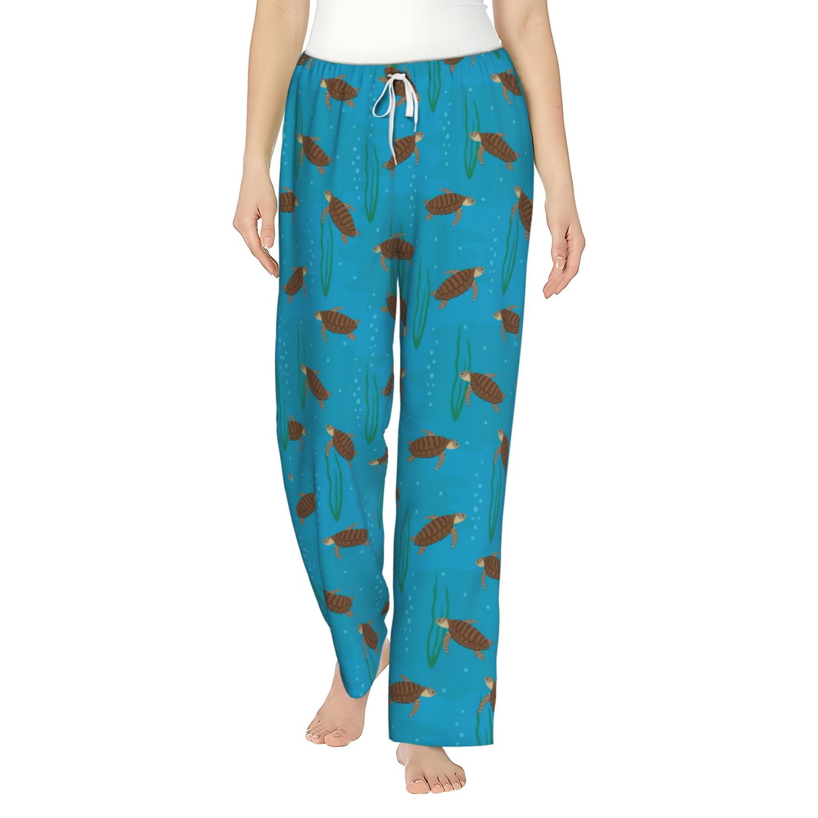 Cauagu Sea Turtle Pajama Pants for Women Loose Fit Wide Leg Trouser ...