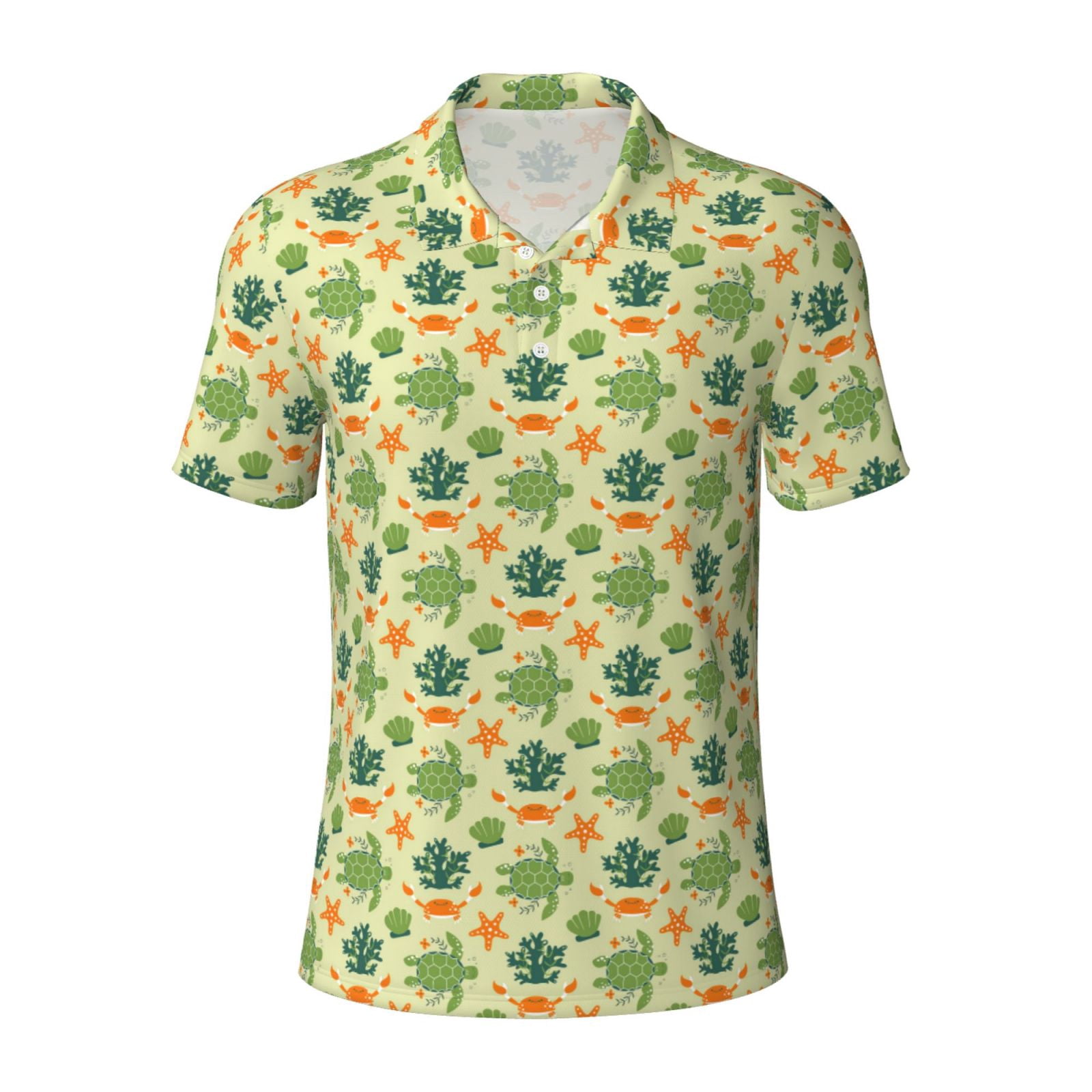 Cauagu Sea Turtle Print Men's Polo Shirts, Short-Sleeve Polo Shirts for ...