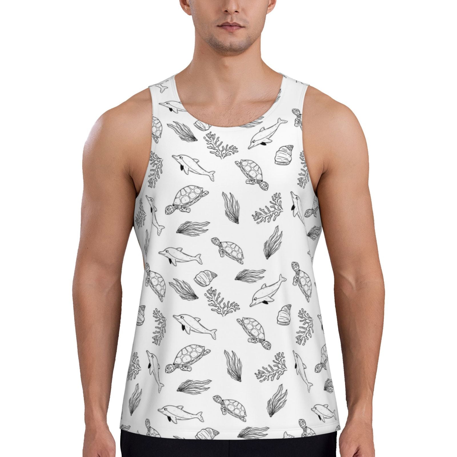 Cauagu Sea Turtle Print Men's Sleeveless Muscle Shirts,Tank Tops Quick ...