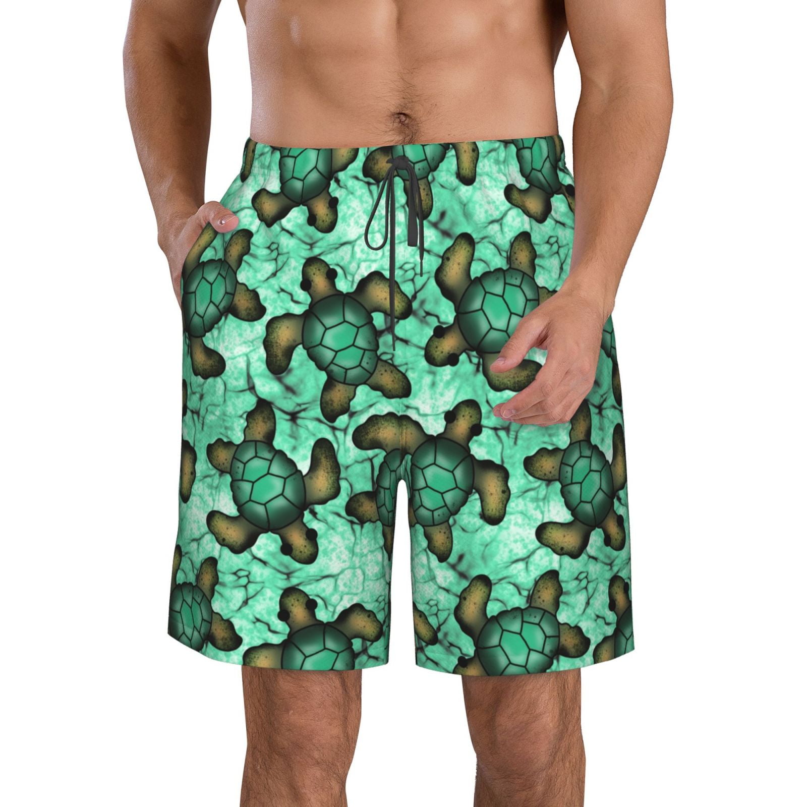 Cauagu Sea Turtle Print Men's Swim Trunks,Hawaiian Bathing Suit ...