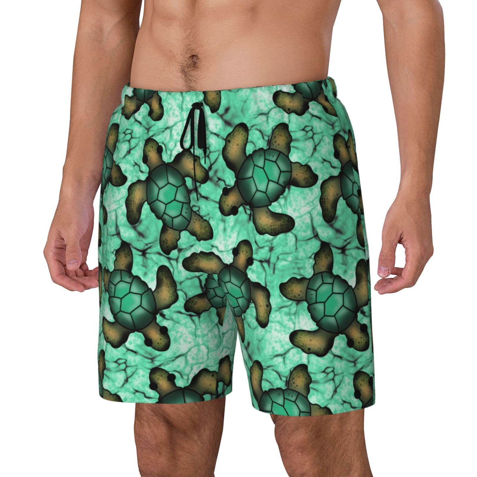 Cauagu Sea Turtle Print Mens Swim Trunks Quick Dry Board Shorts Swim ...