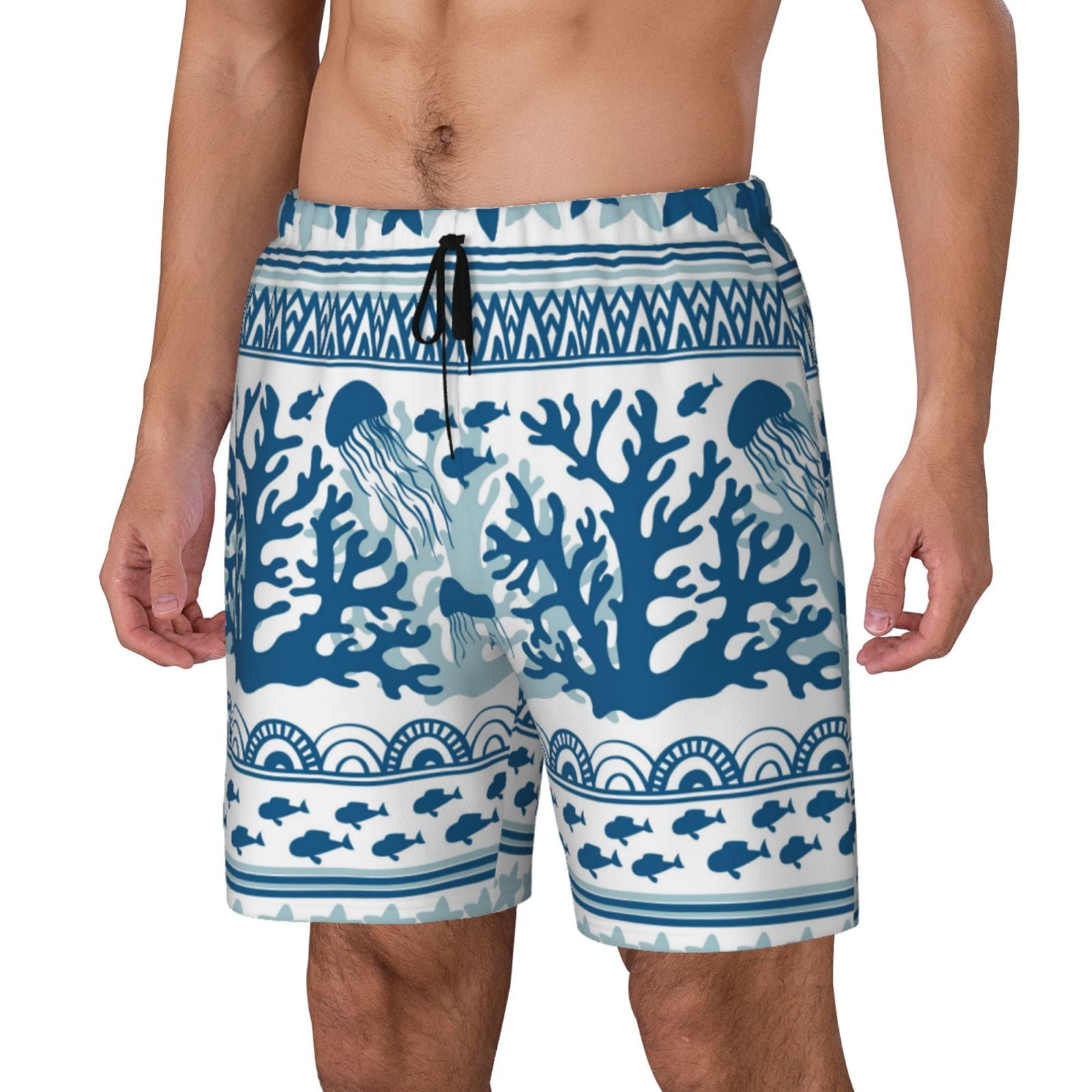 Cauagu Sea Underwater Jellyfish Print Mens Swim Trunks Quick Dry Board ...