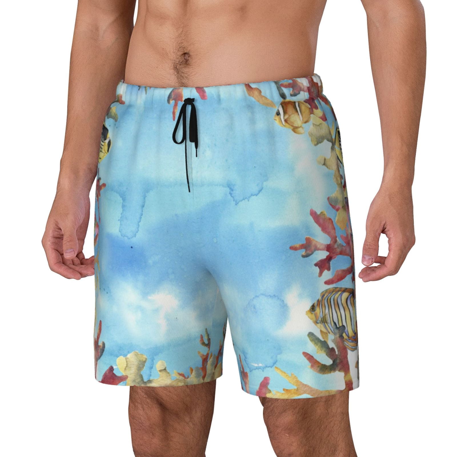 Cauagu Sea and Fish Print Mens Swim Trunks Quick Dry Board Shorts Swim ...