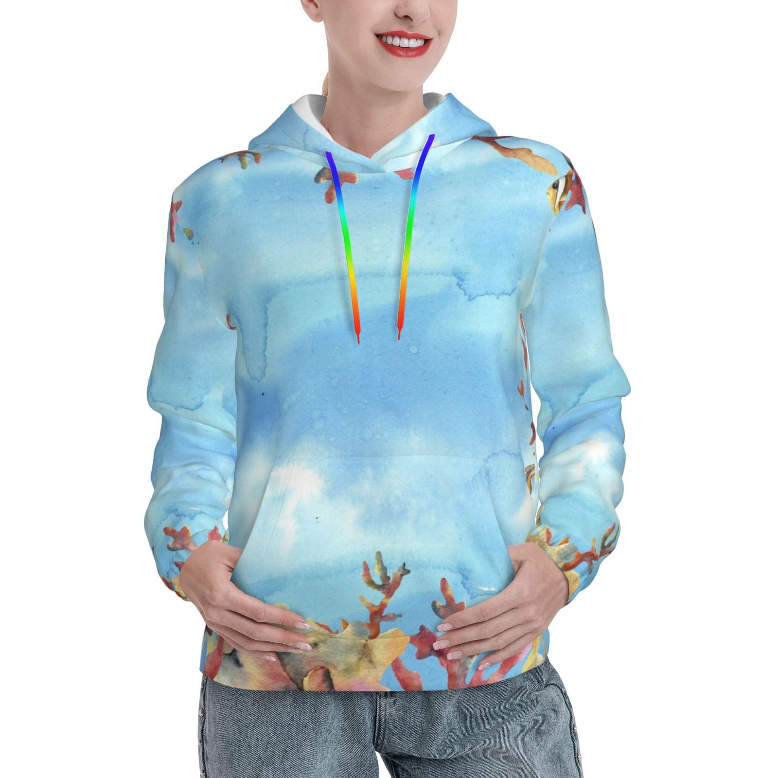 Cauagu Sea and Fish for Women's Hooded Sweatshirts Pullover Hoodie for Women Fall Workout Sweat ...