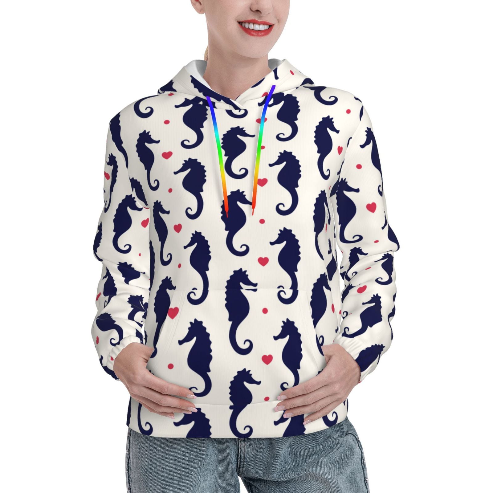 Cauagu Seahorses and Hearts for Women's Hooded Sweatshirts Pullover Hoodie for Women Fall ...