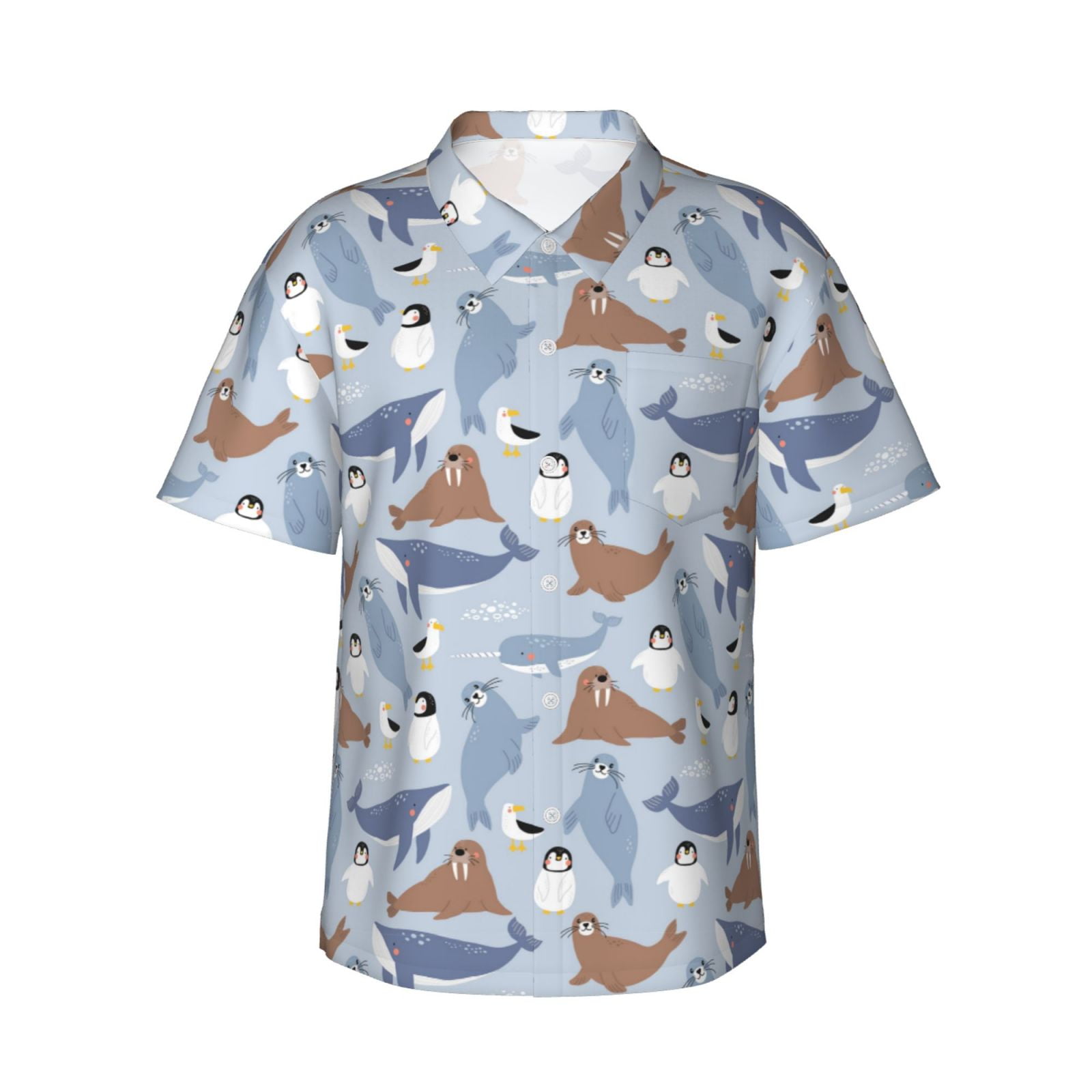 Cauagu Seal Fox Seagull Whales Print Hawaiian Shirt for Men,Casual ...