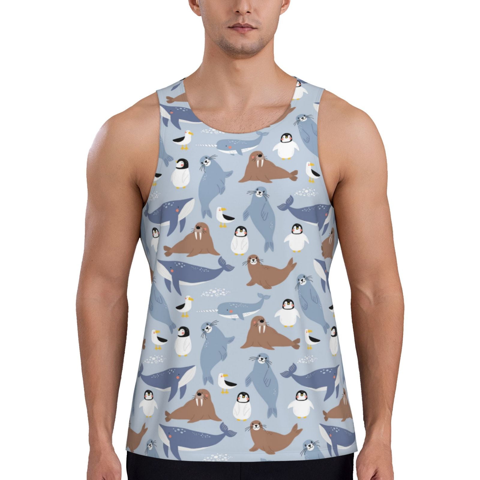 Cauagu Seal Fox Seagull Whales Print Men's Sleeveless Muscle Shirts ...