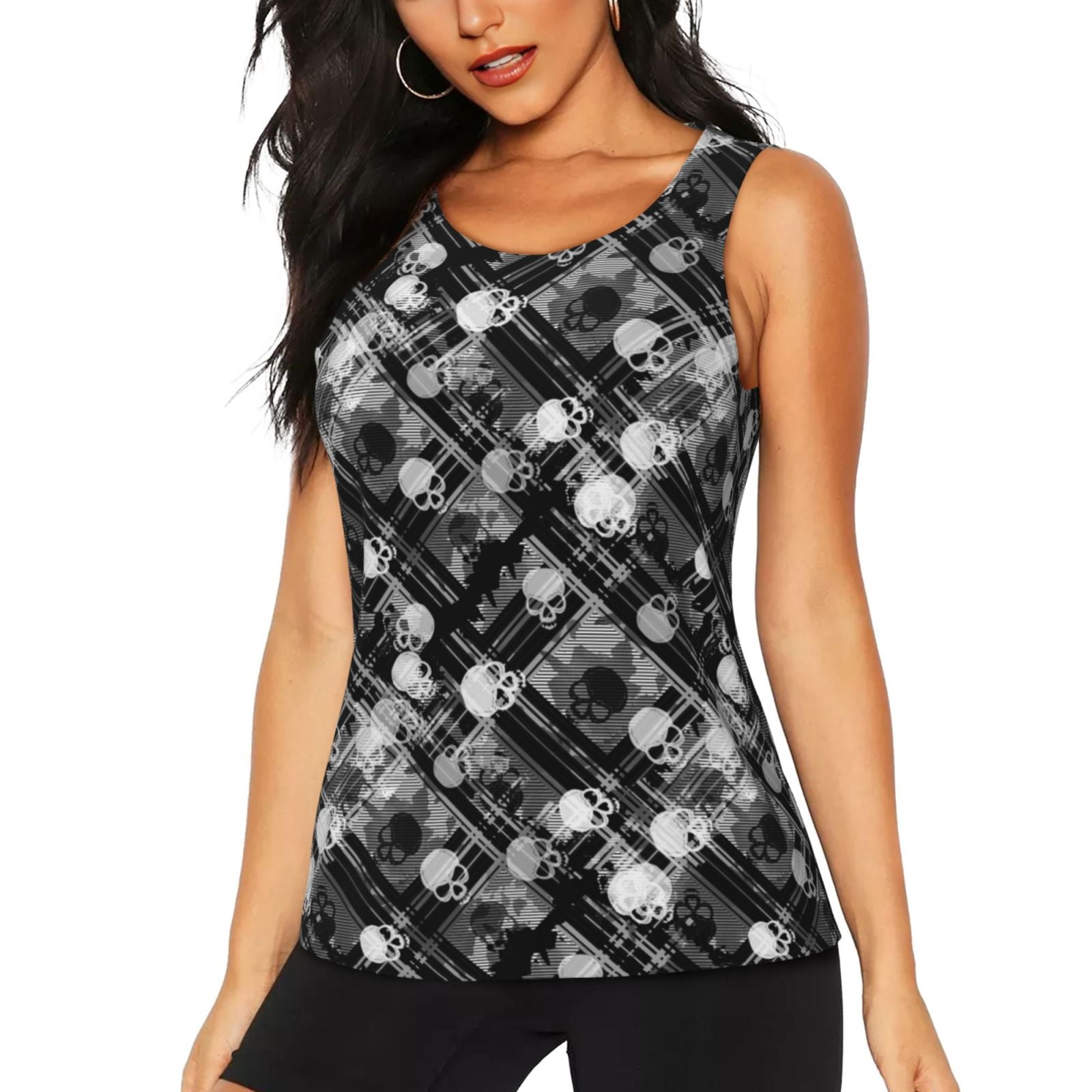 Cauagu Seamless Pattern With Skulls for Women's Workout Tank Tops ...