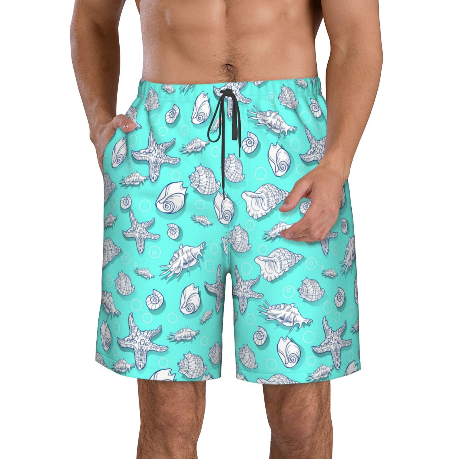 Cauagu Seashell And Starfish Print Men's Swim Trunks,Hawaiian Bathing ...