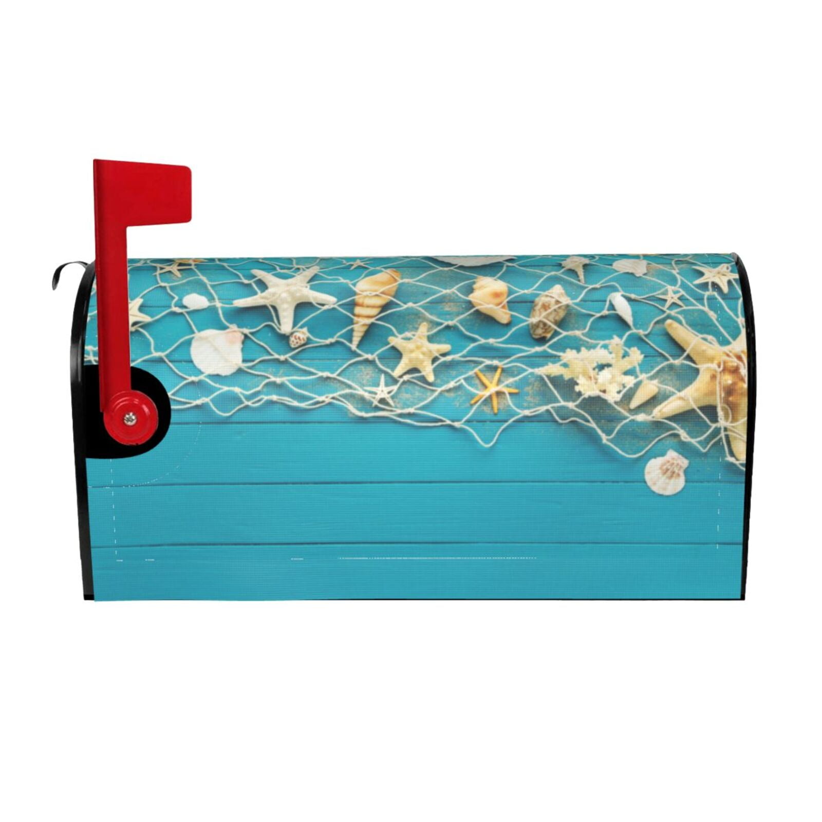 Cauagu Seashells And Fishing Net On Blue Wooden Table Pattern Magnetic ...