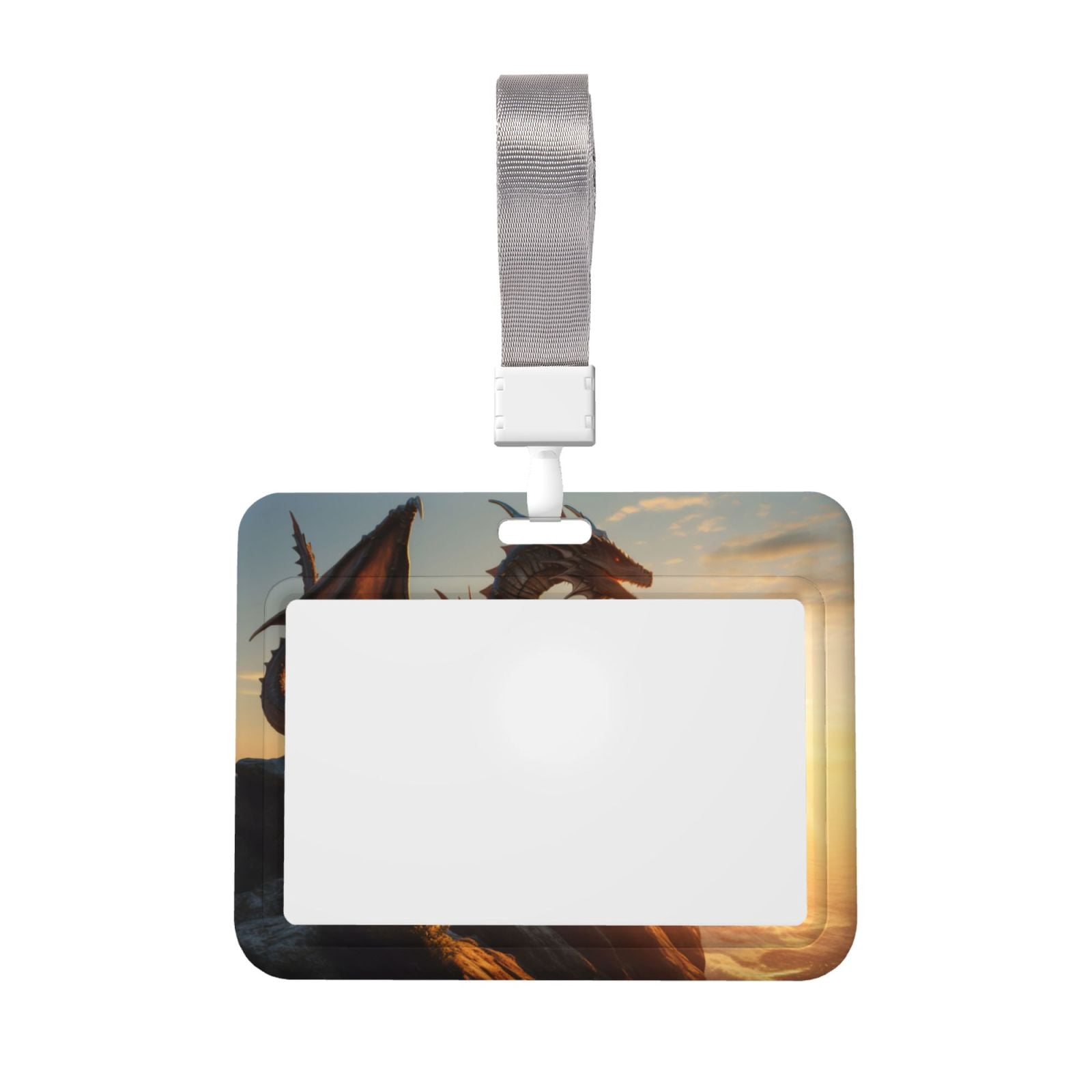 Cauagu Seaside Sunset Cool Dragon for ID Badge Holder,Badge Holder with ...