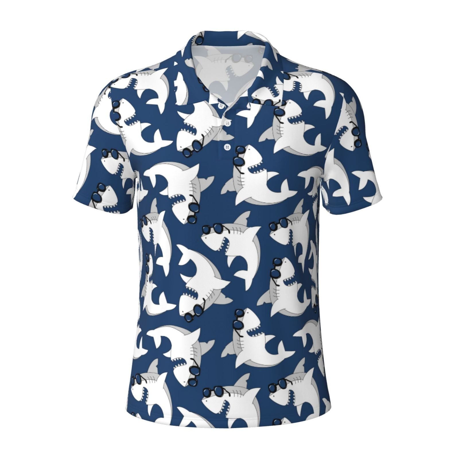 Cauagu Shark Print Men's Polo Shirts, Short-Sleeve Polo Shirts for Men ...