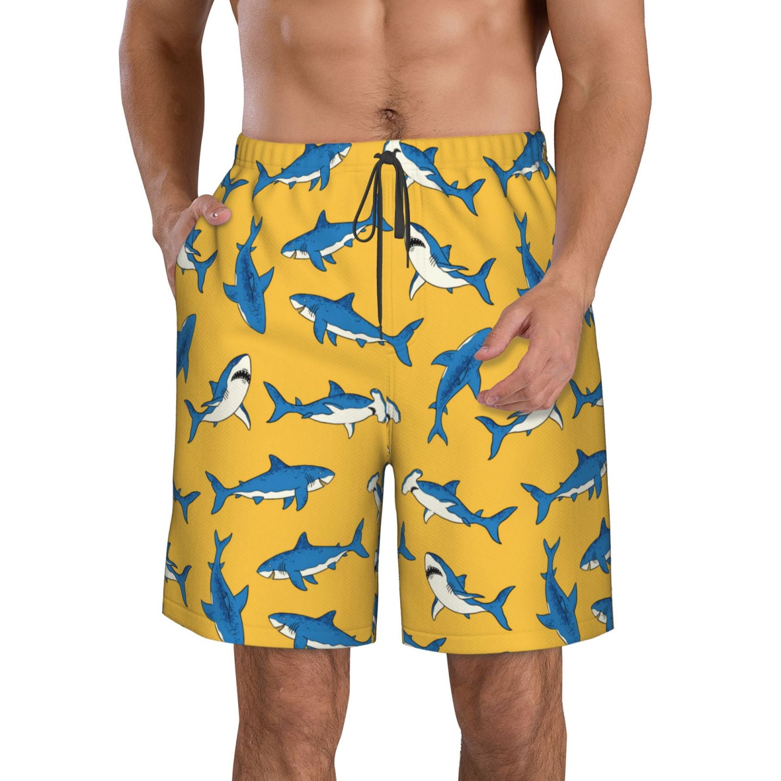 Cauagu Shark Print Print Men's Swim Trunks,Hawaiian Bathing Suit ...