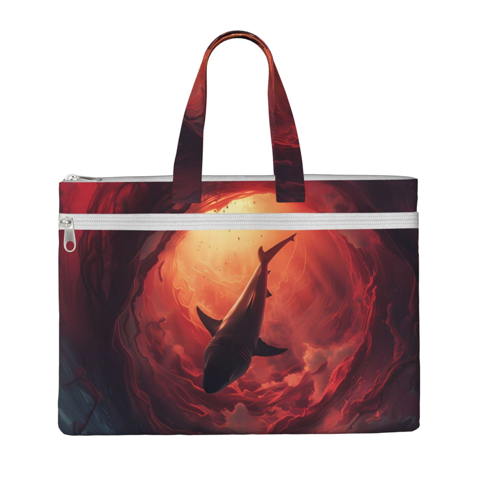 Cauagu Shark Underwater Vortex Pattern Canvas Tote File Bag, Zipper ...