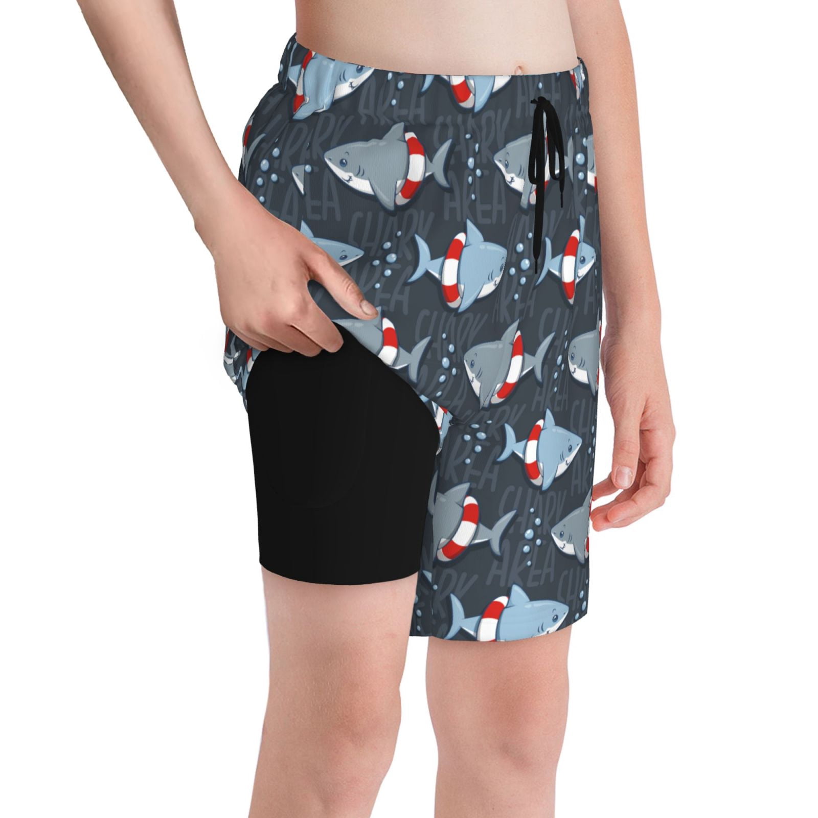 Cauagu Shark Wearing Swim Ring Print Swim Trunks for Men,Youth Boys ...
