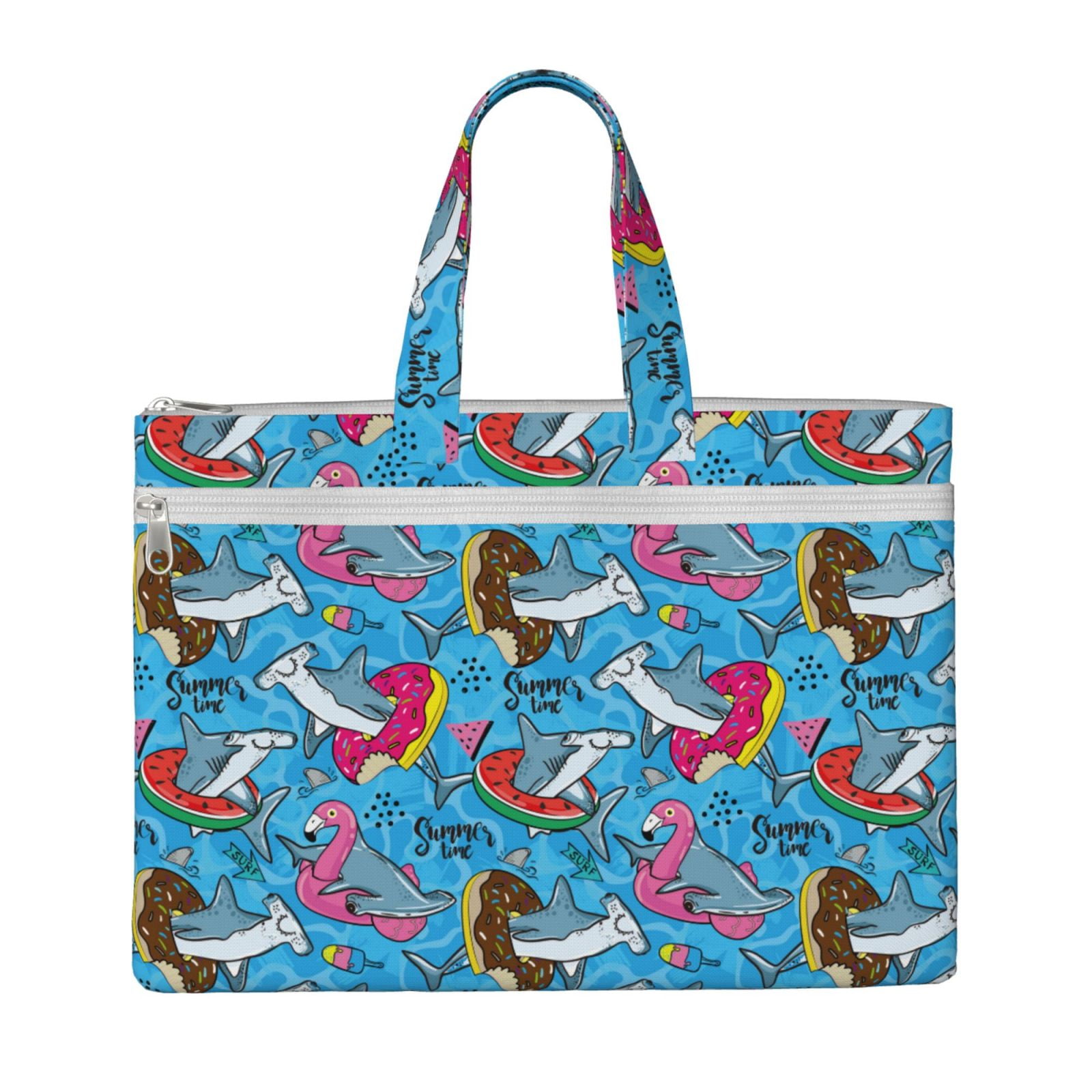 Cauagu Sharks Summer Pattern Canvas Tote File Bag, Zipper Tote Bag ...