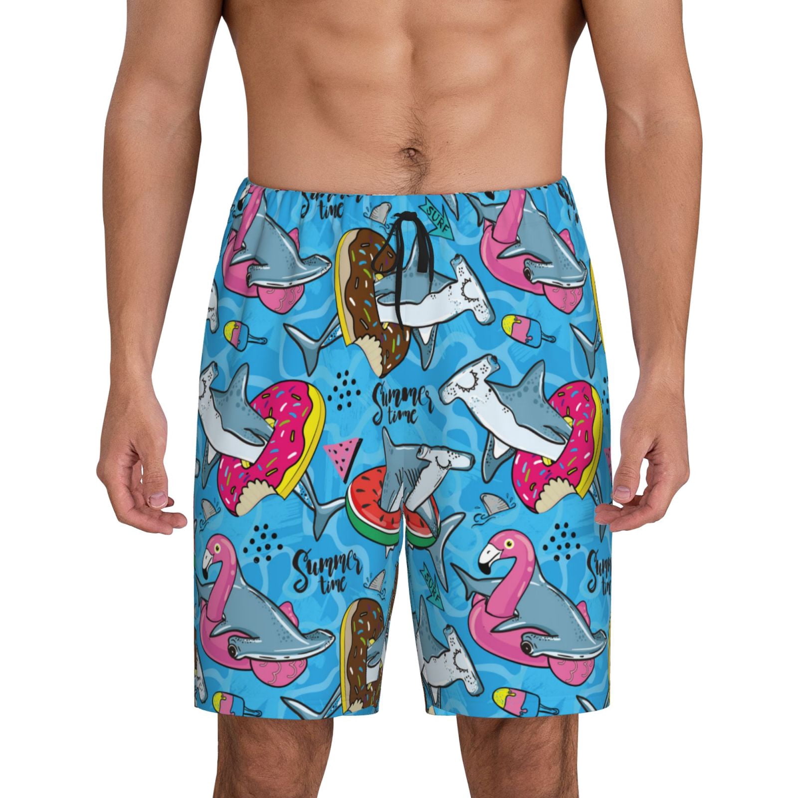 Cauagu Sharks Summer Print Pajama Bottoms for Men Sleep Pajama Shorts ...