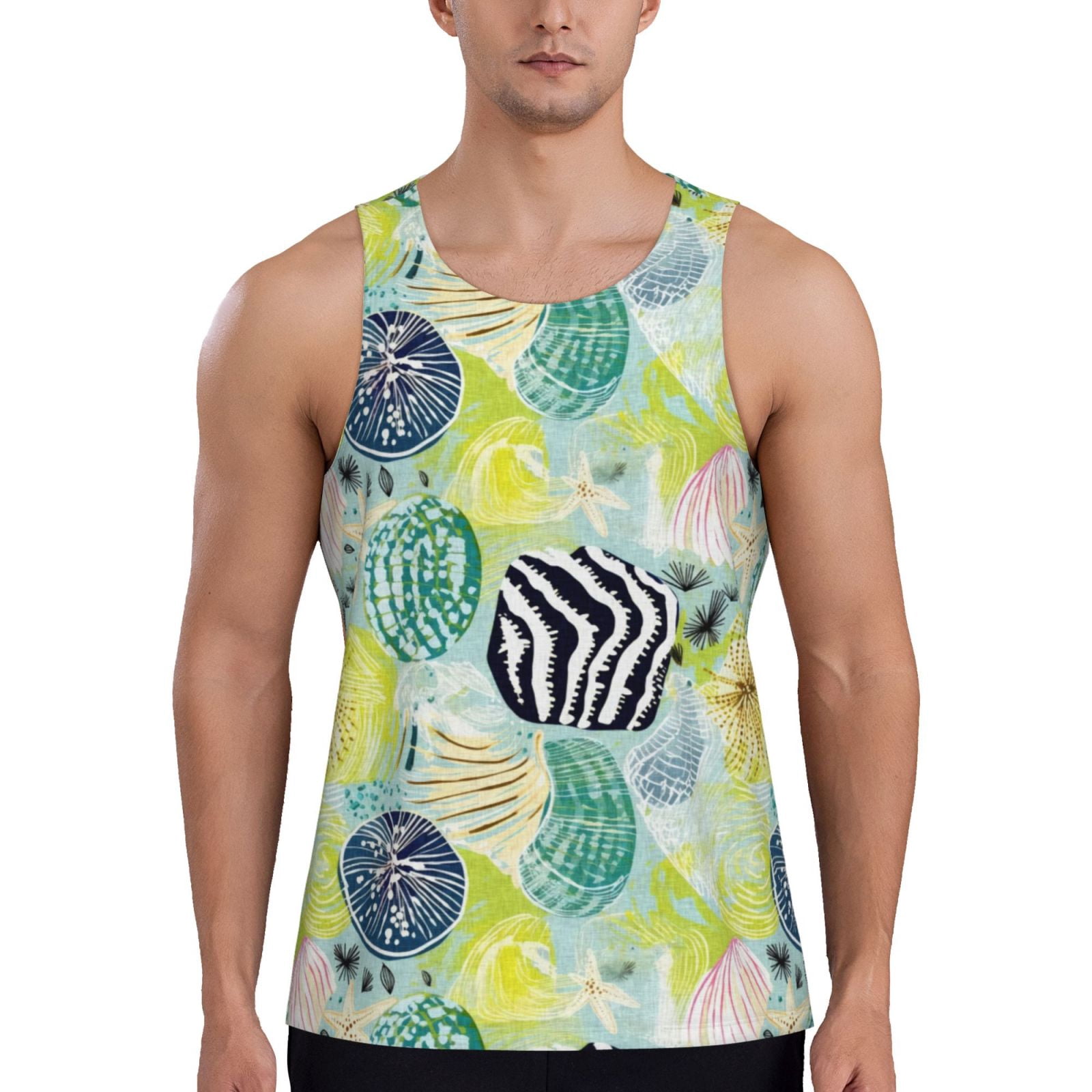 Cauagu Shell Clam Print Men's Sleeveless Muscle Shirts,Tank Tops Quick ...