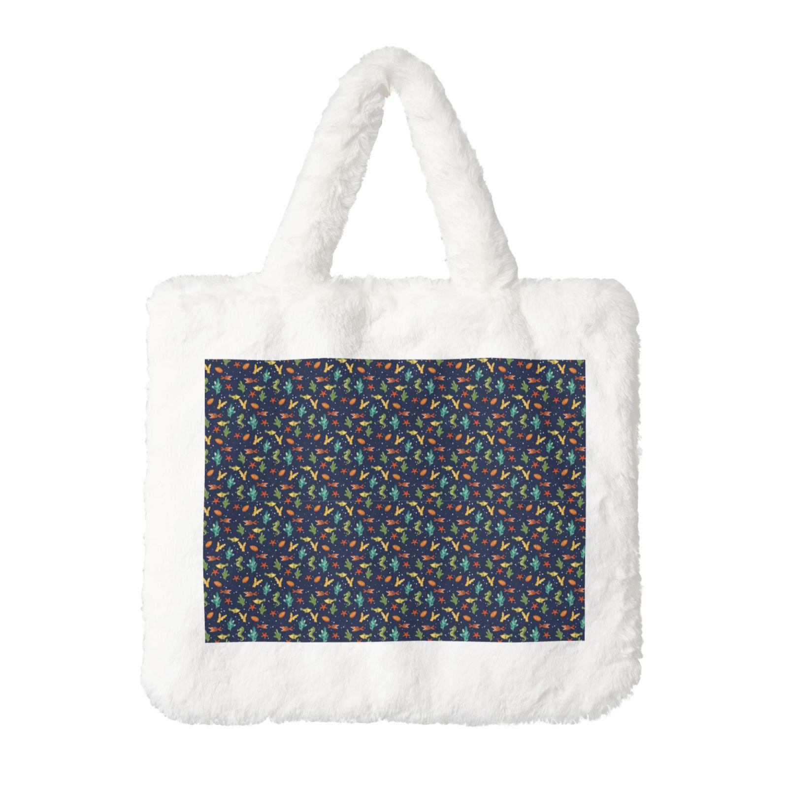 Cauagu Shells and Seaweed Pattern Women's Plush Tote Bag,Soft Underarm ...