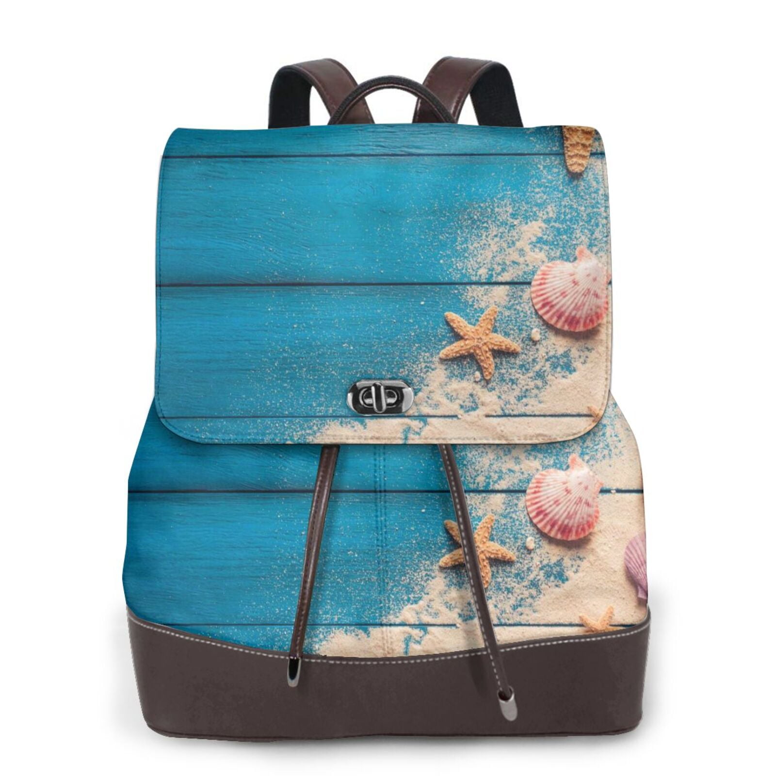 Cauagu Shells and Starfish Print Women's PU Leather Backpack,Fashion ...