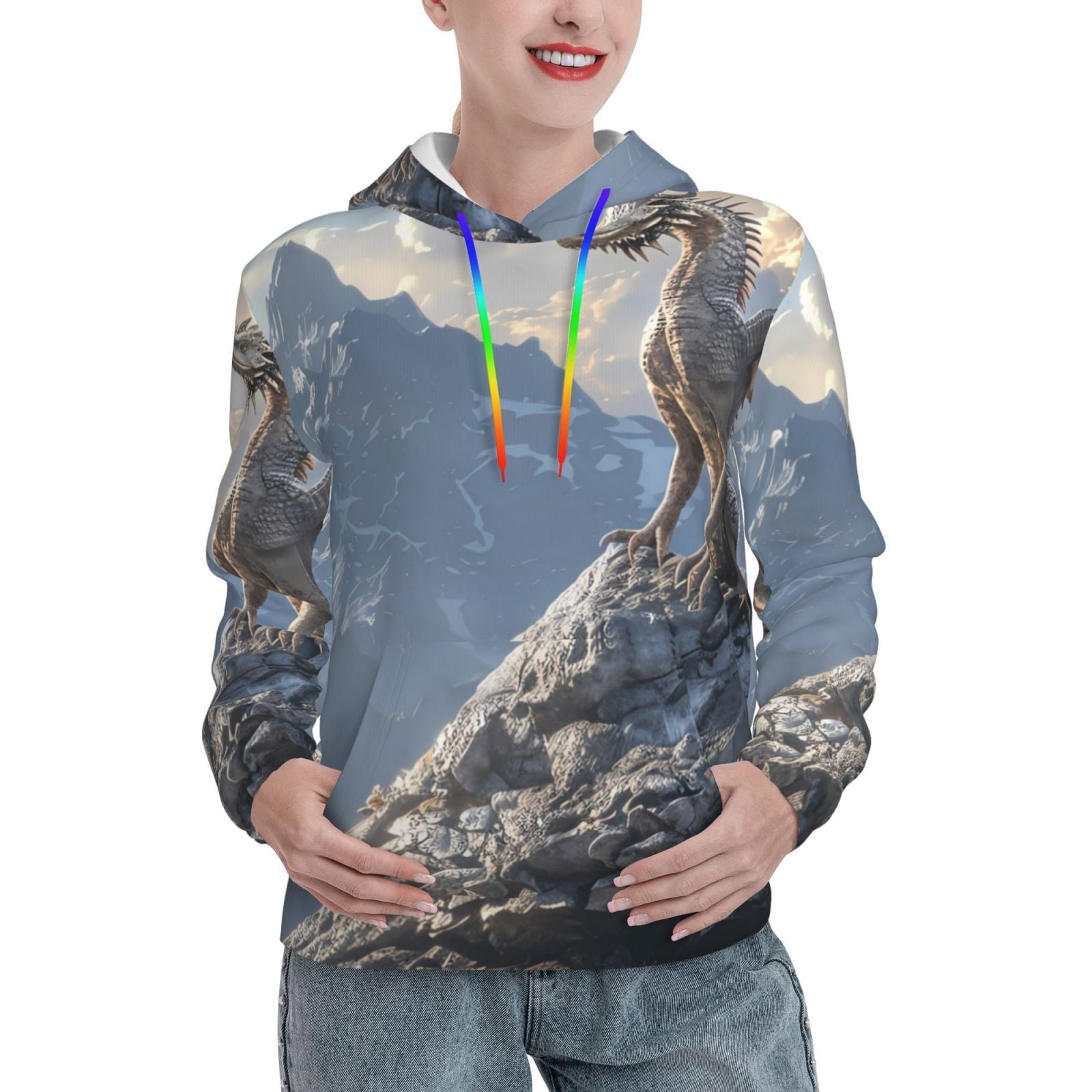 Cauagu Silver Dragon Mountain Peaks for Women's Hooded Sweatshirts Pullover Hoodie for Women ...