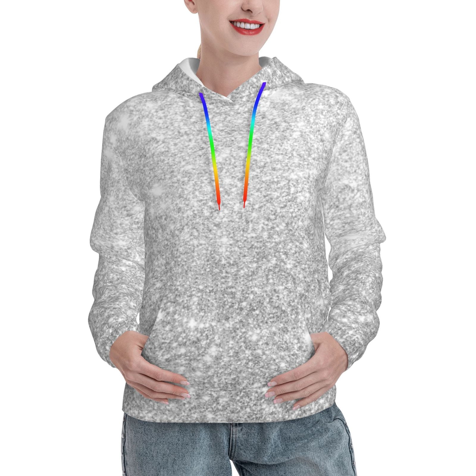 Cauagu Silver Glitter for Women's Hooded Sweatshirts Pullover Hoodie for Women Fall Workout ...