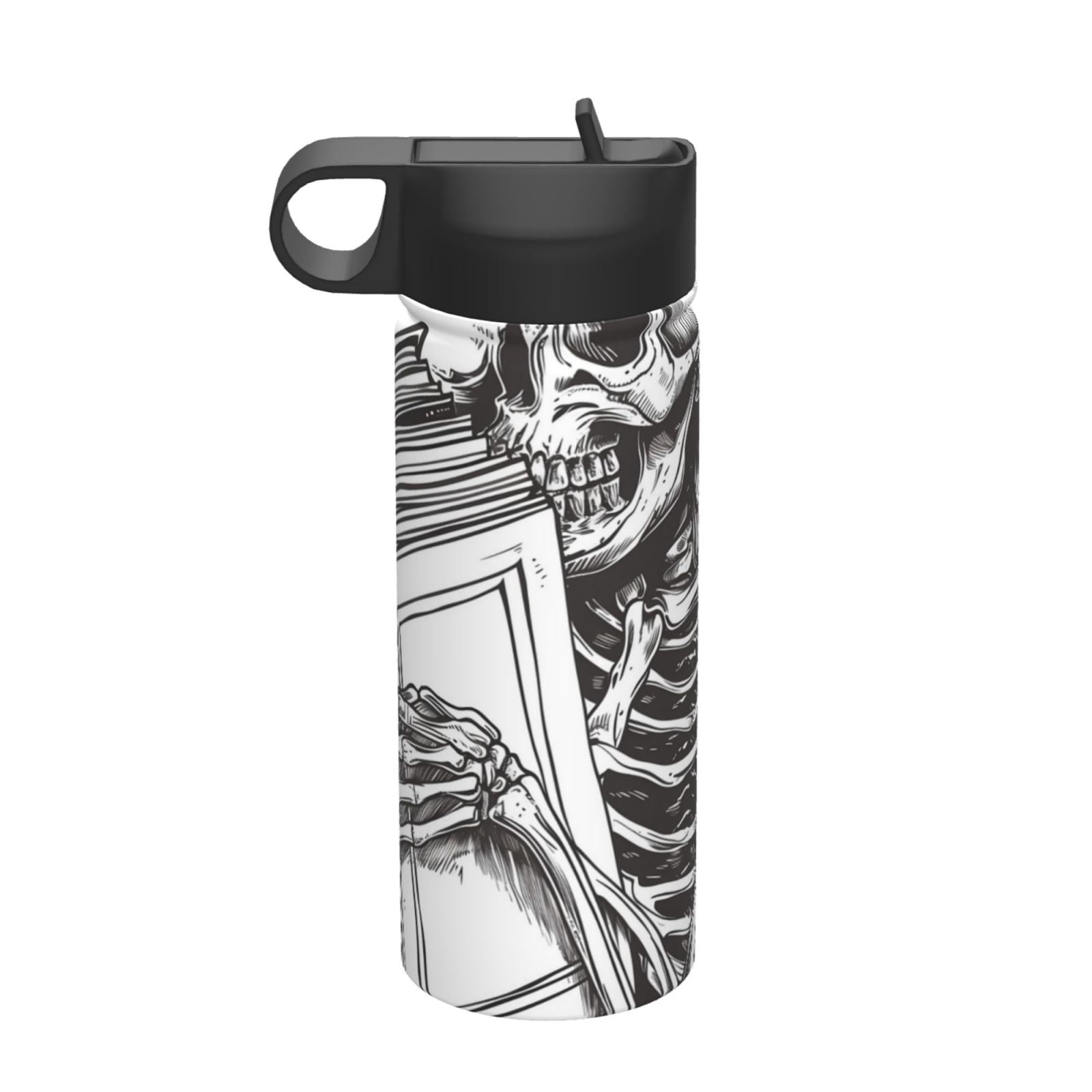 Cauagu Skeleton Book Lover for 18 oz Water Bottle With Straw,Stainless Steel Sports Water Cup ...