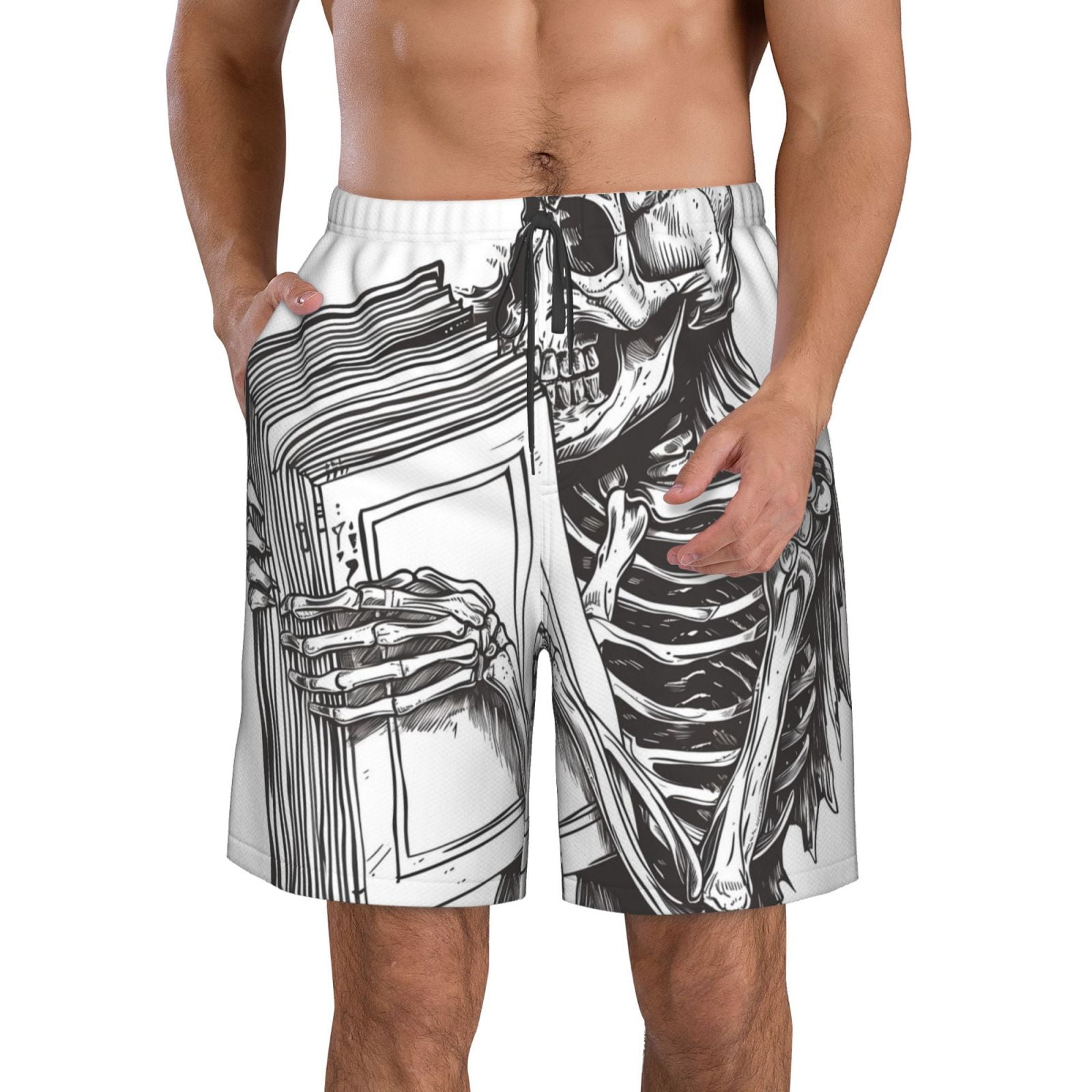Cauagu Skeleton Book Lover Print Men's Swim Trunks,Hawaiian Bathing ...