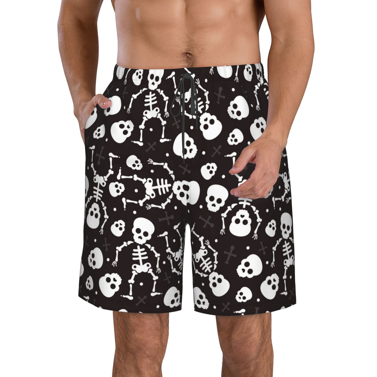 Cauagu Skeleton Print Men's Swim Trunks,Hawaiian Bathing Suit Swimsuits ...