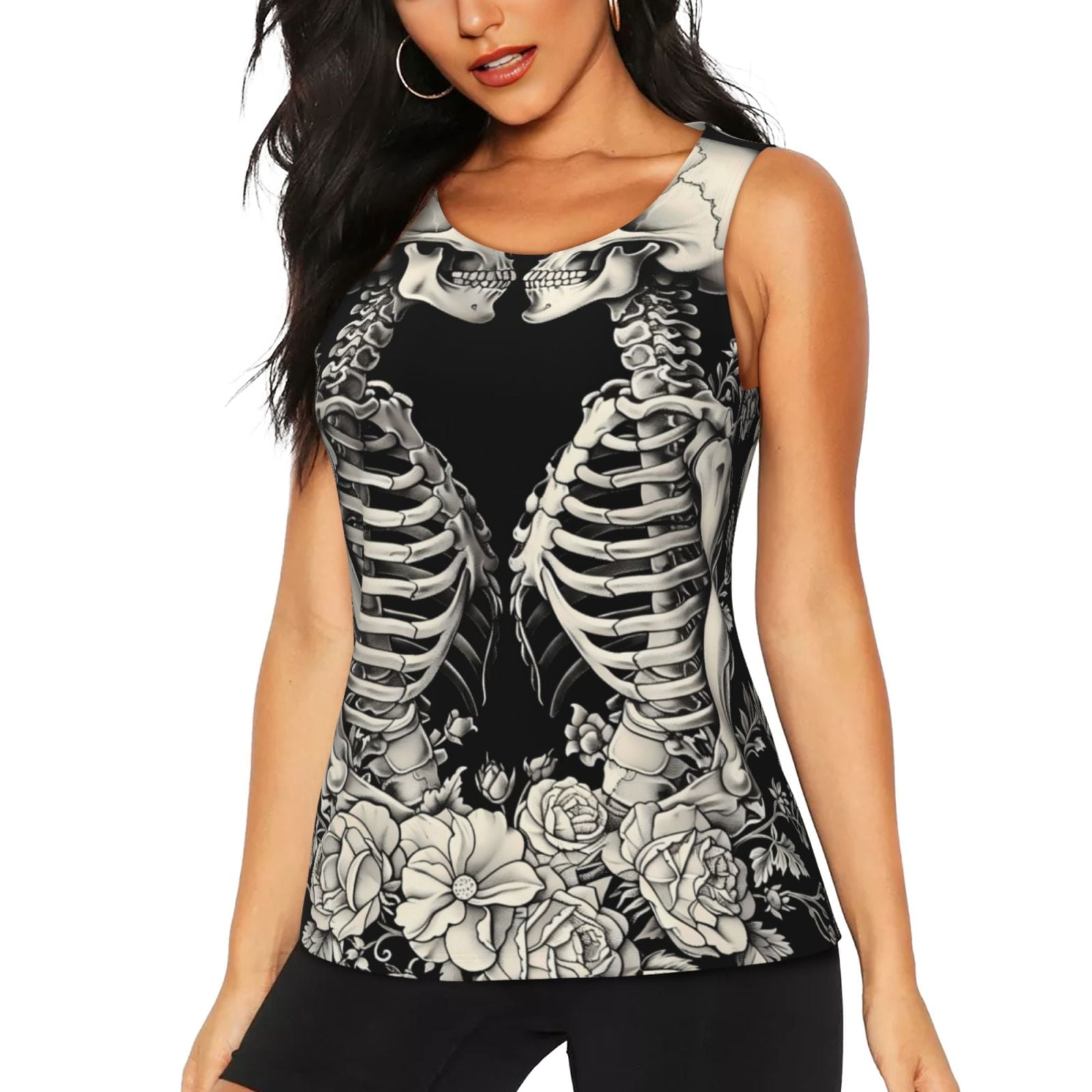 Cauagu Skeletons Love Flowers for Women's Workout Tank Tops Sleeveless ...